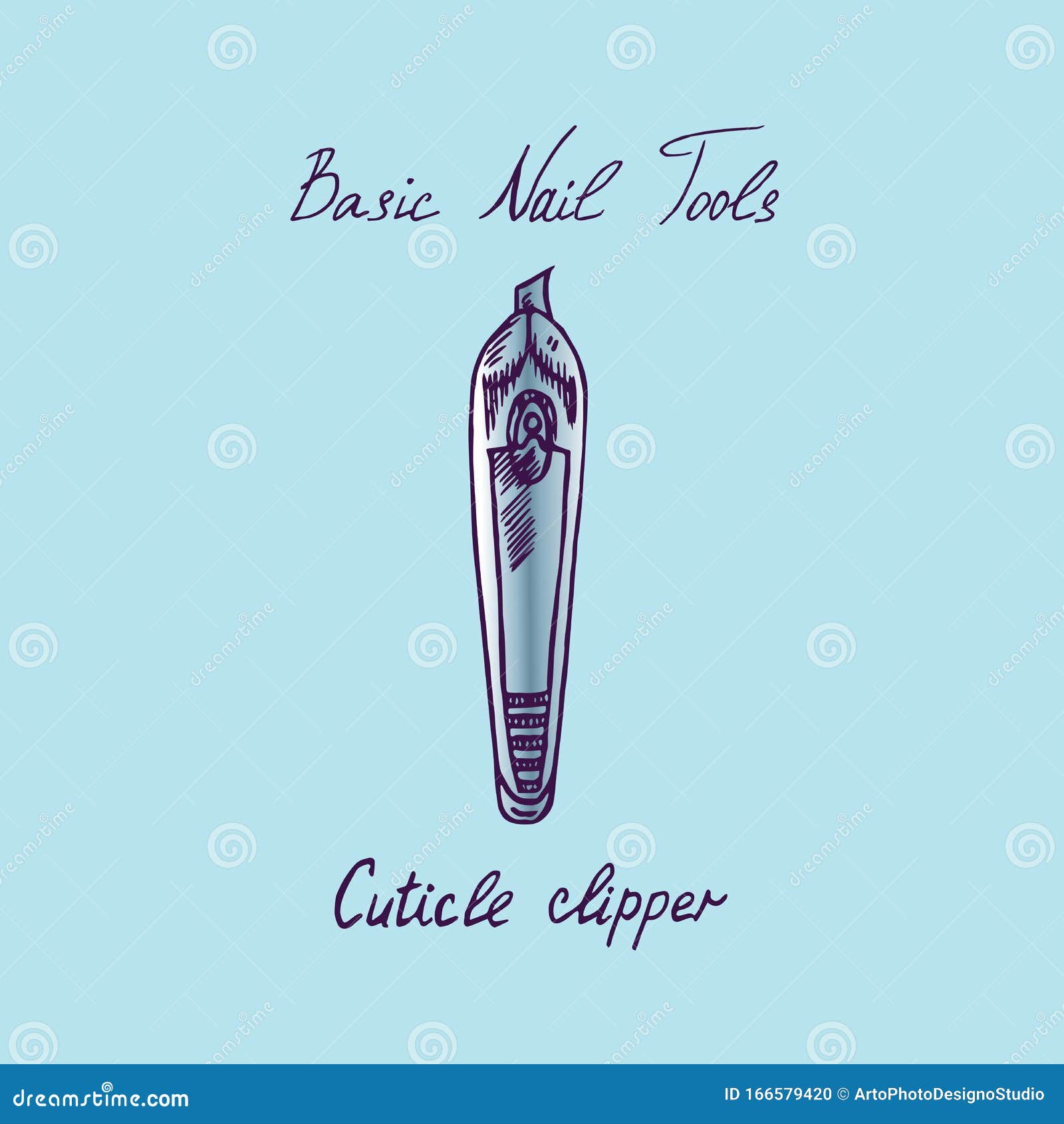 Basic Nail Tools, Cuticle Clipper, Hand Drawn Doodle Sketch with ...