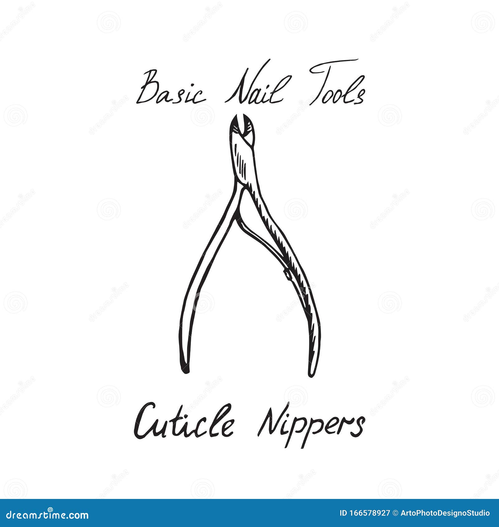 Basic Nail Tools, Cuticle Nippers, Hand Drawn Doodle Sketch with ...