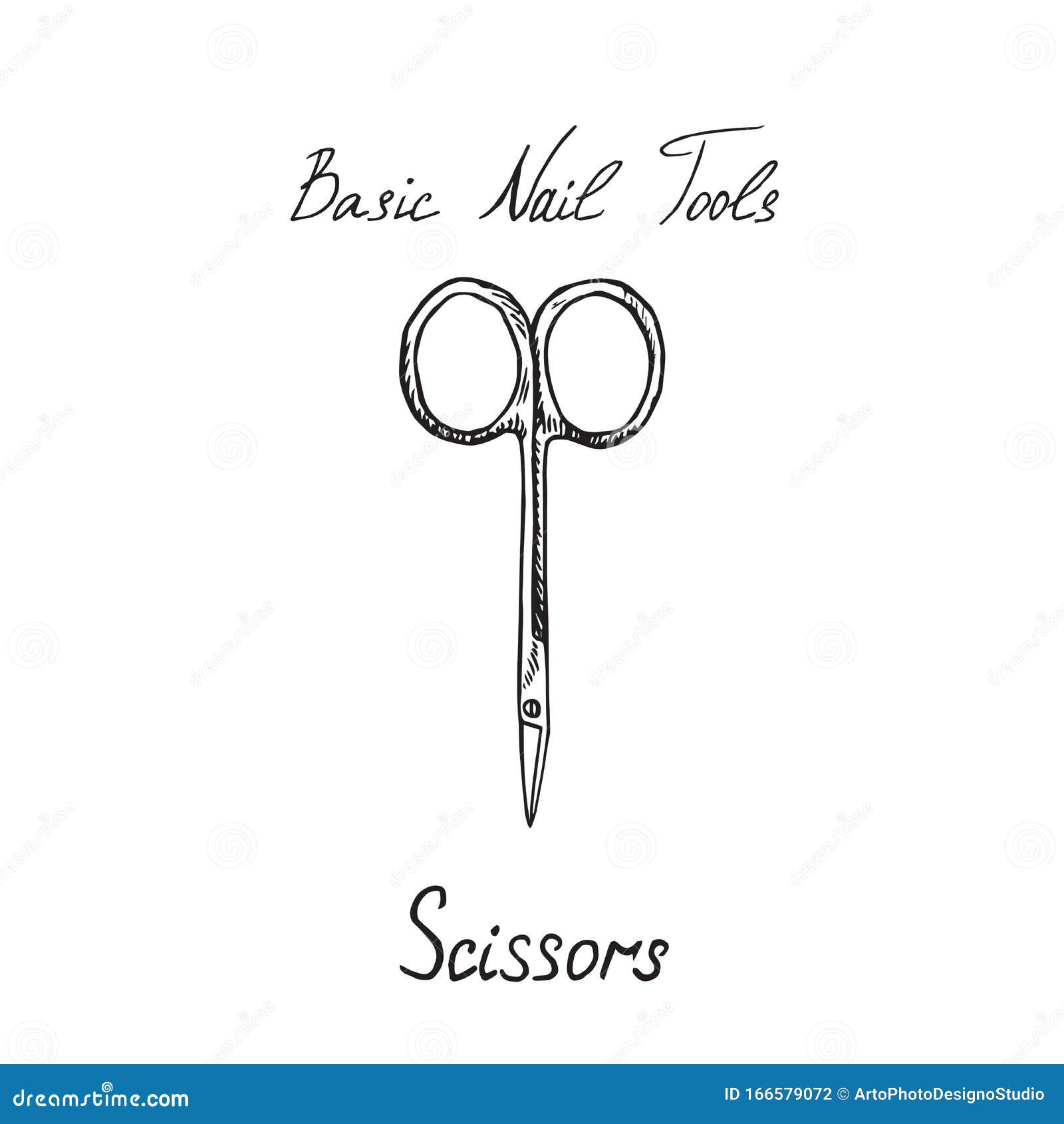 Basic Nail Tools, Scissors, Hand Drawn Doodle Sketch with Inscription ...