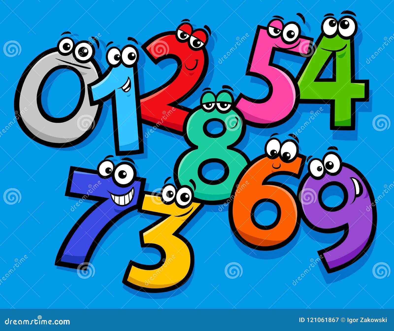 Basic Numbers Cartoon Funny Characters Group Vector Illustration ...