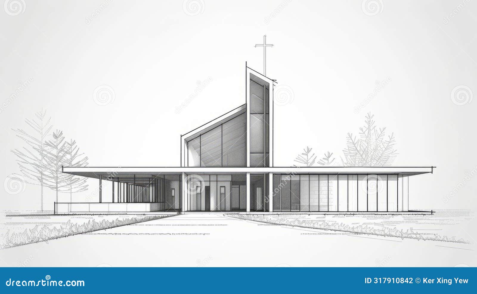 Basic Outline of a Church Building with Minimalist Architectural ...