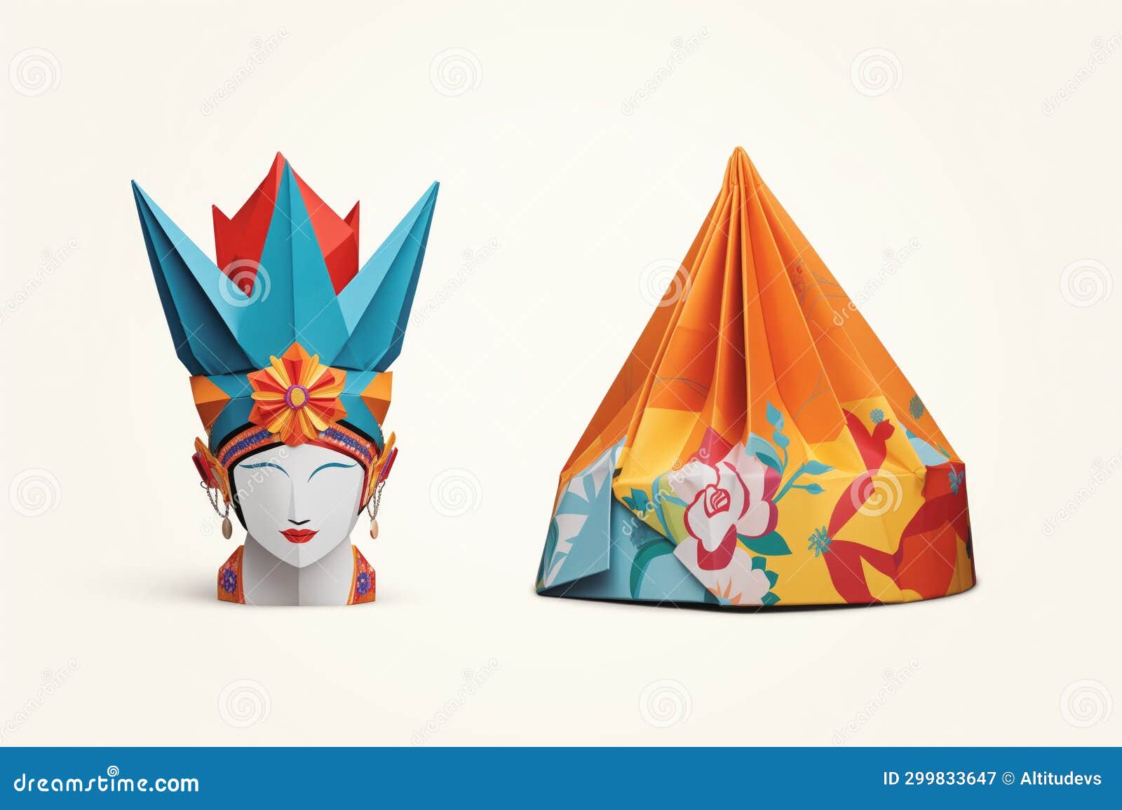 Basic Paper Hat Next To a Complex Design of an Origami Crown Stock ...
