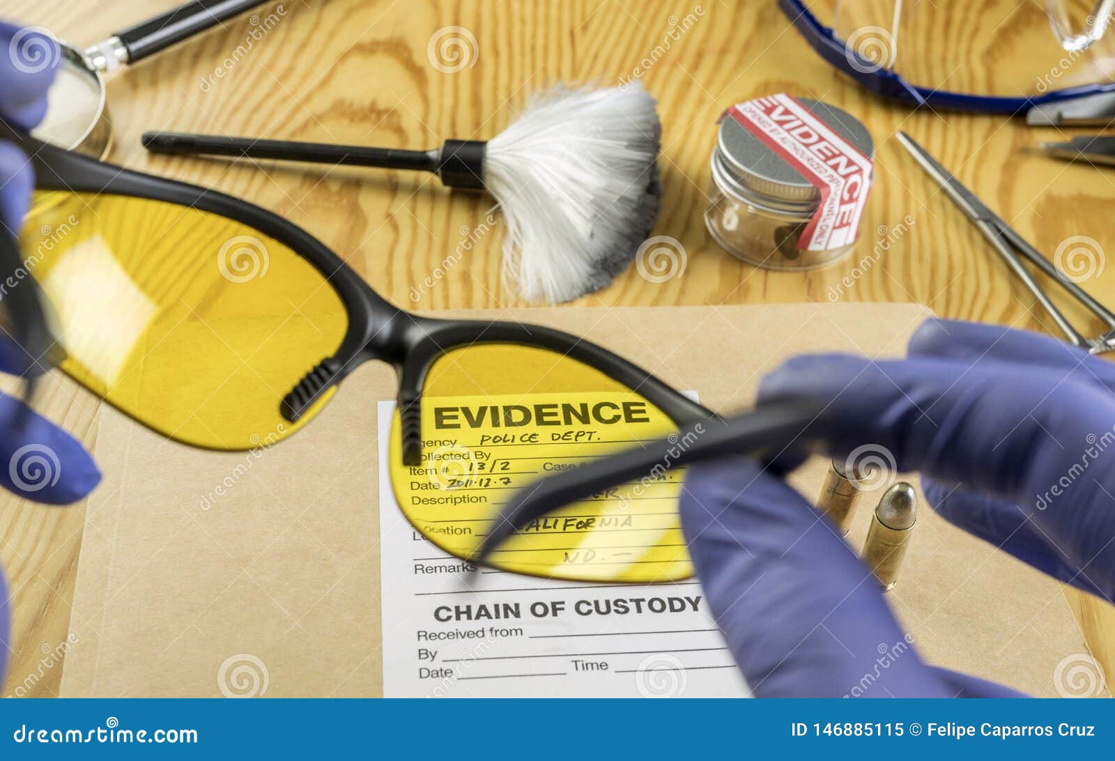 Basic Research Utensils with a Evidence Bag in Laboratory Forensic ...