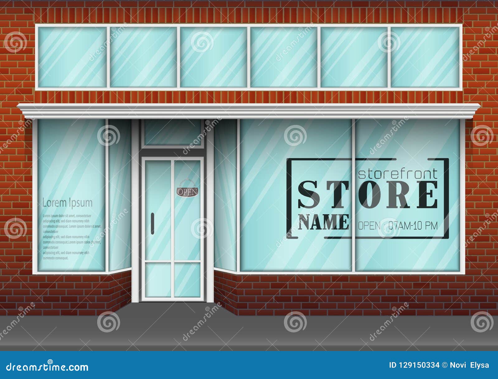 Brick Store Building Design with Big Window Stock Vector - Illustration ...