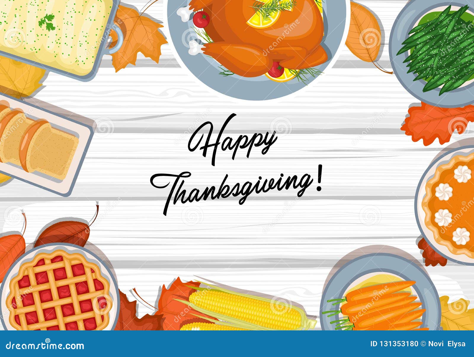 Thanksgiving Dinner on the Table Stock Vector - Illustration of cream ...