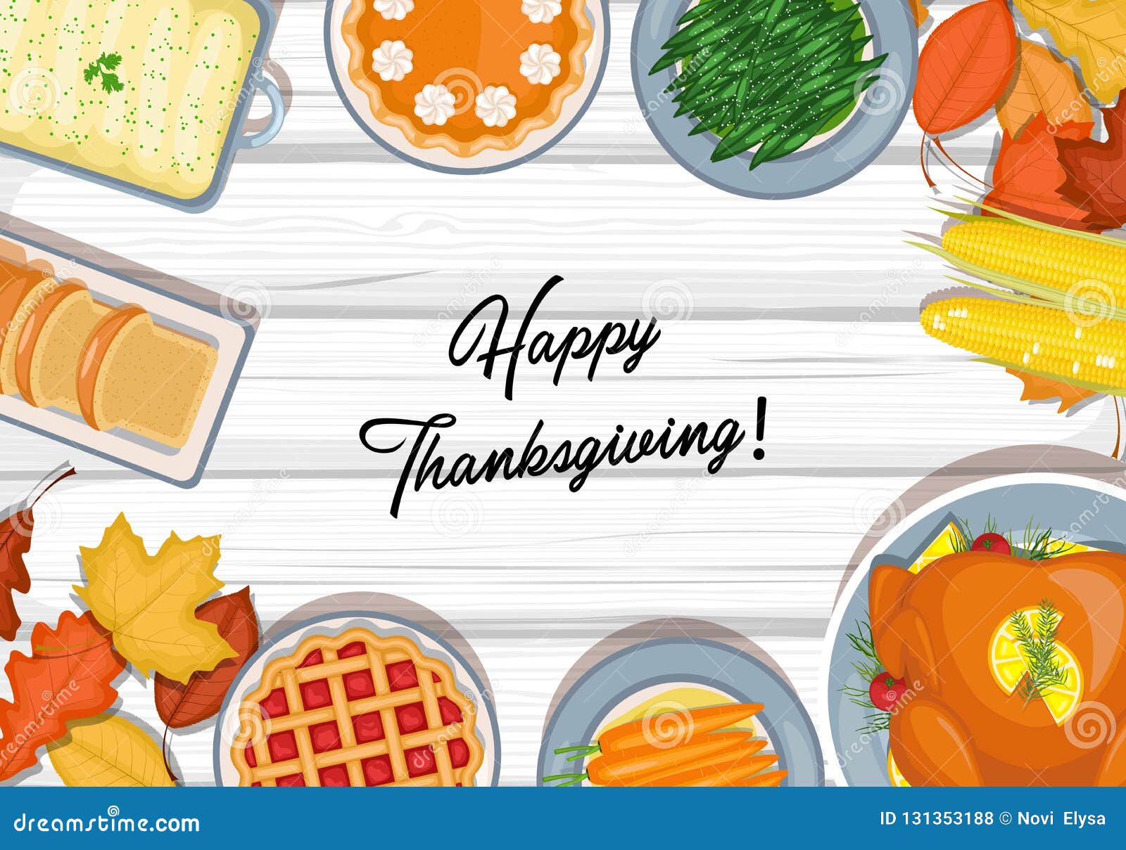 Thanksgiving dinner table stock vector. Illustration of diet - 131353188