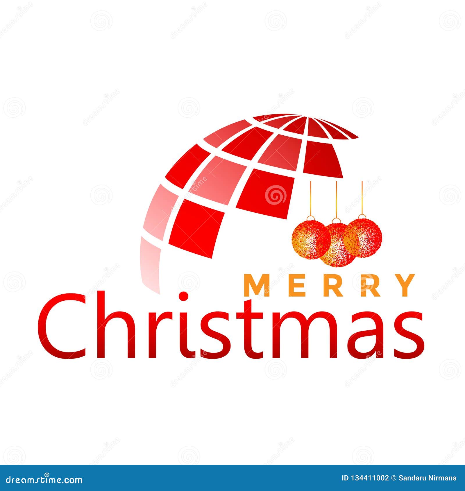 Globe and Merry Christmas World and Greeting Text Design in Red Colored ...