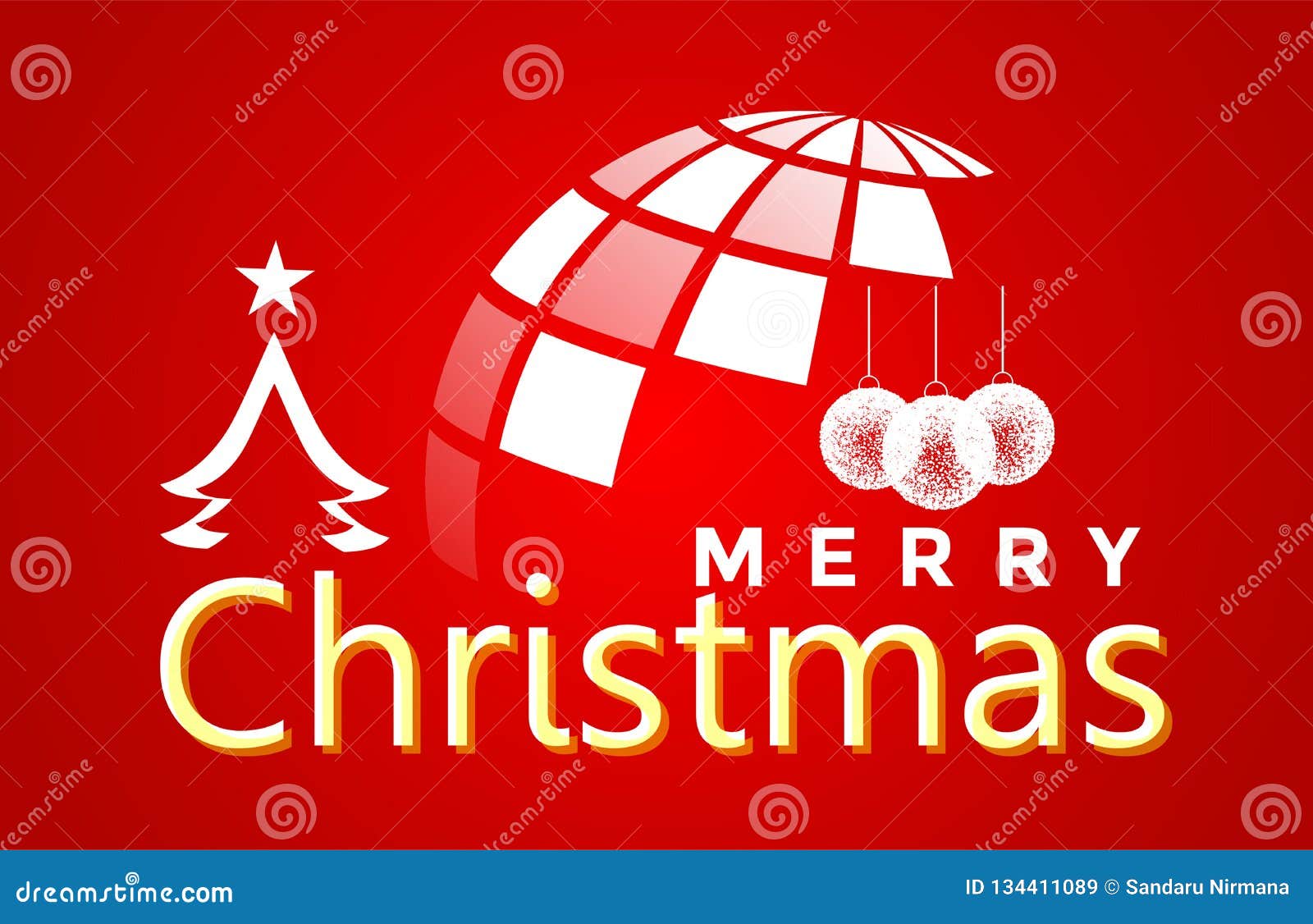 Globe and Merry Christmas World and Greeting Text Design in White ...