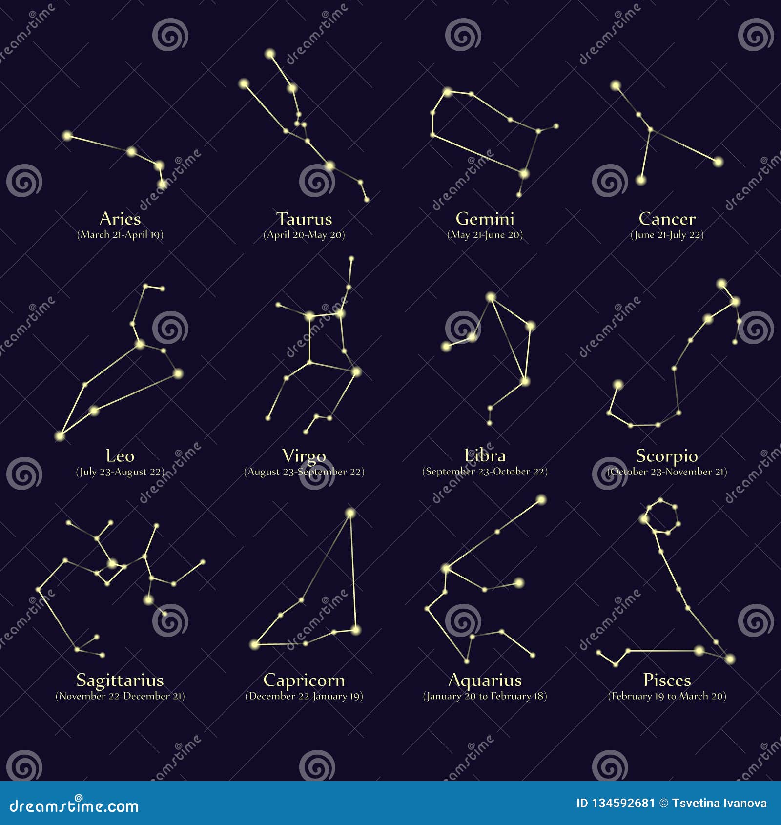 Shining Astrology Stars Zodiac Constellation Vector Set. Stock Vector ...