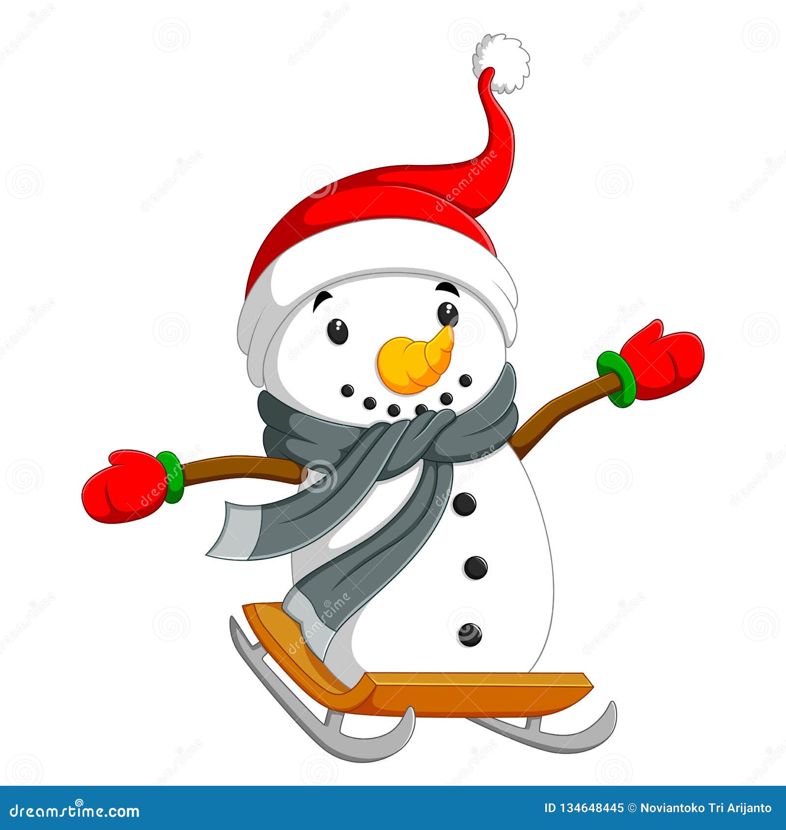 A Happy Snowman is Sliding on the Board with the Gray Shawl Stock ...