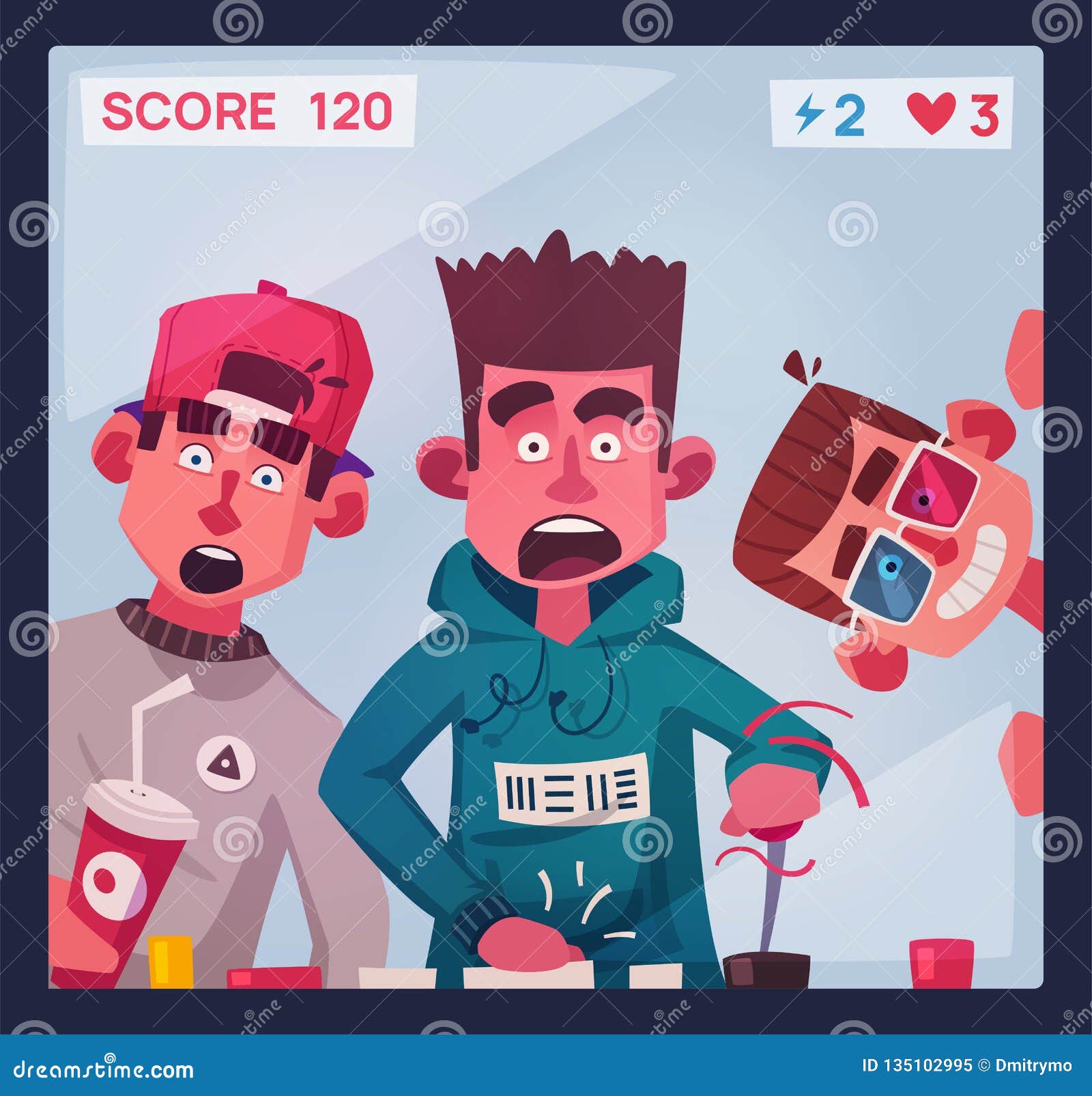 Friends is Gaming. Gamers Playing Video Game. Cartoon Vector ...
