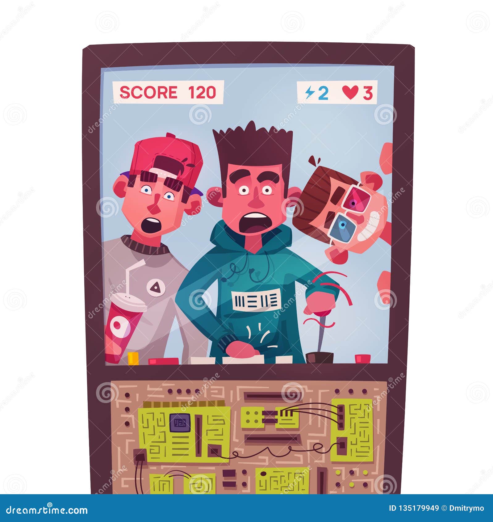 Friends is Gaming. Gamers Playing Video Game. Cartoon Vector ...