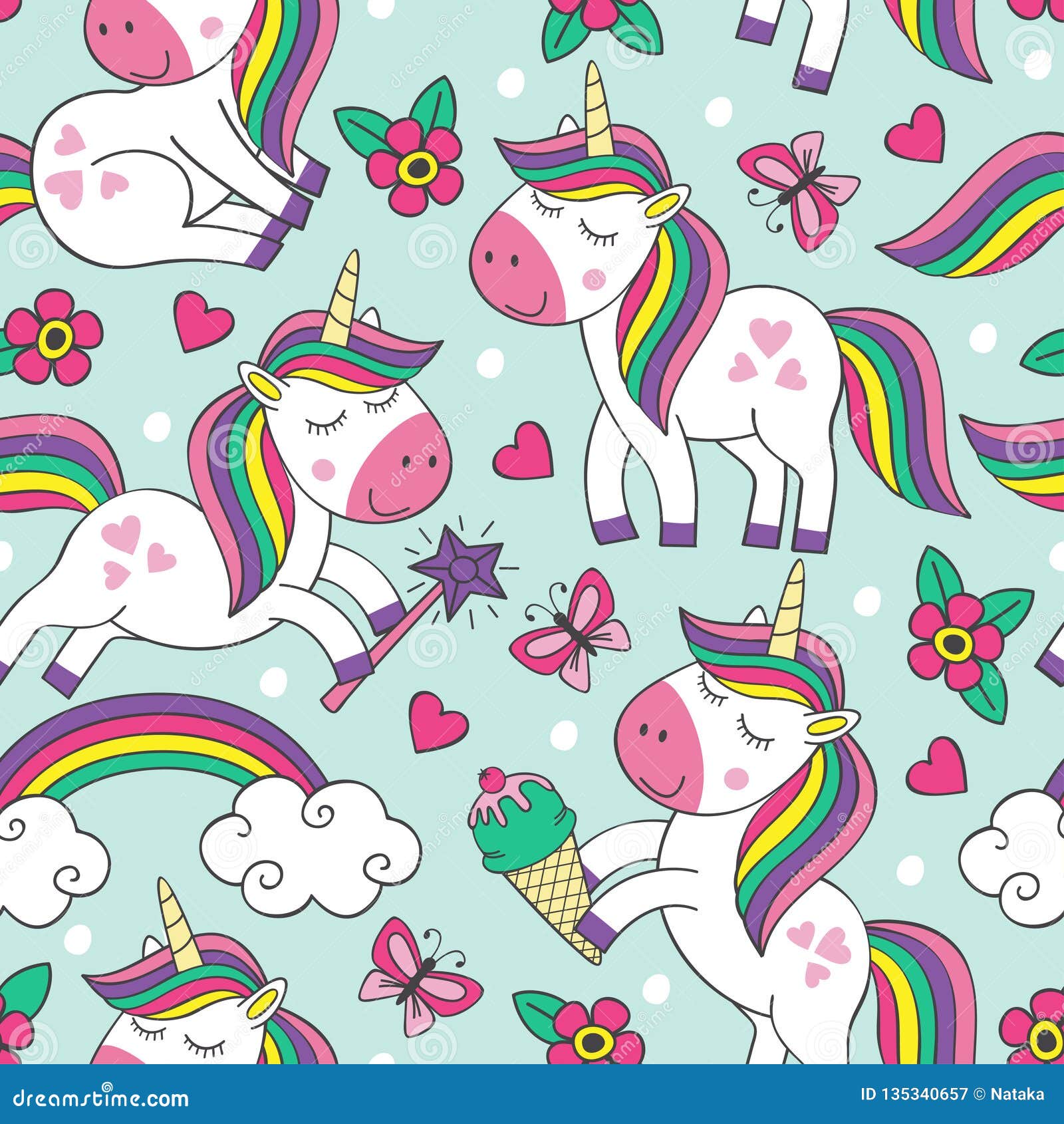 Seamless Pattern with Cute Little Unicorns Stock Vector - Illustration ...