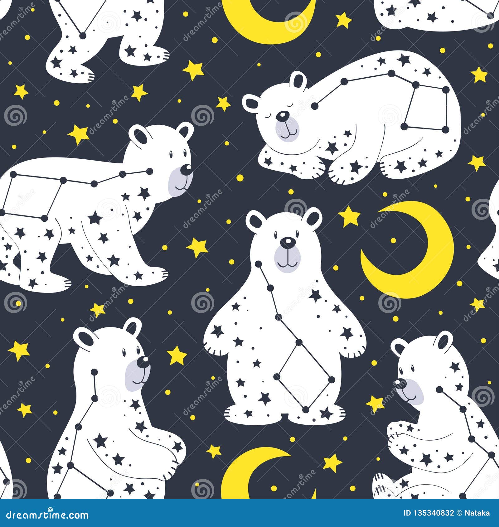 Seamless Pattern with White Bear and Constellation Ursa Major Stock ...