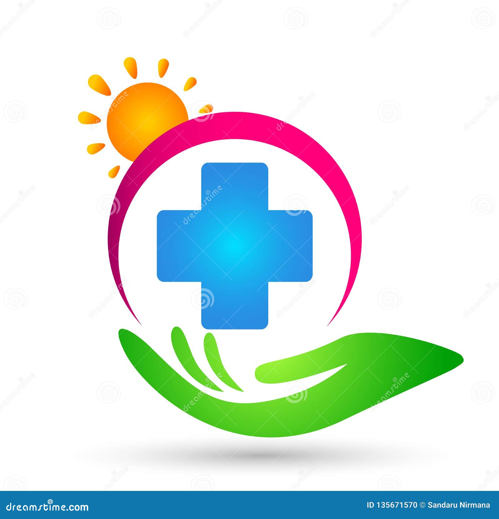 Medical Health Care Sun Hand Logo Icon on White Background Stock Vector ...