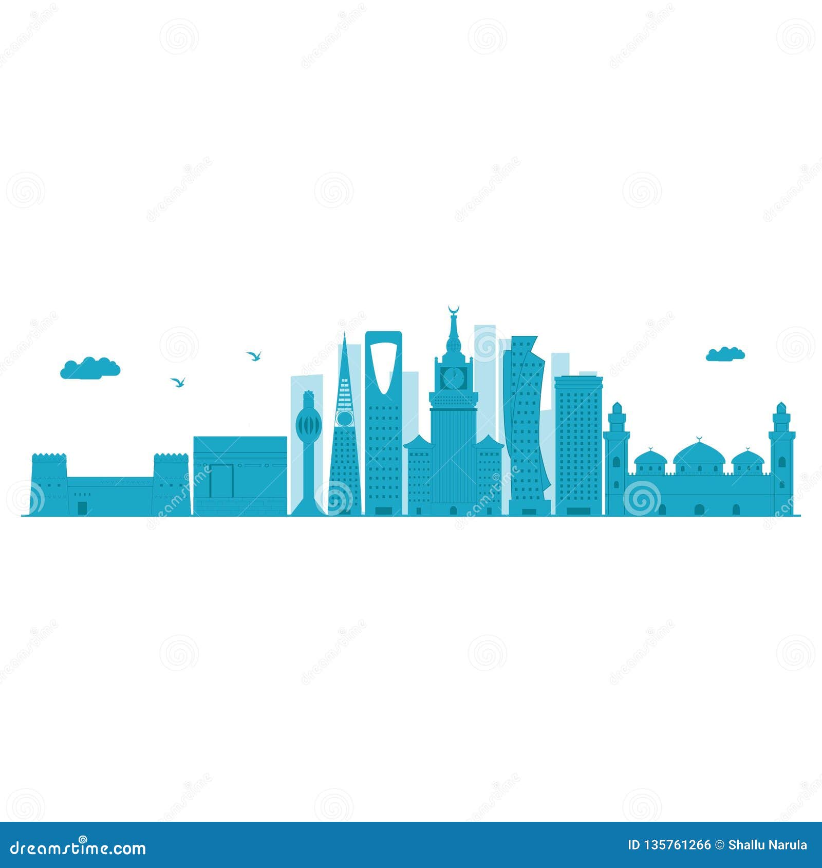 City Of Jeddah Saudi Arabia Famous Buildings Cartoon Vector ...