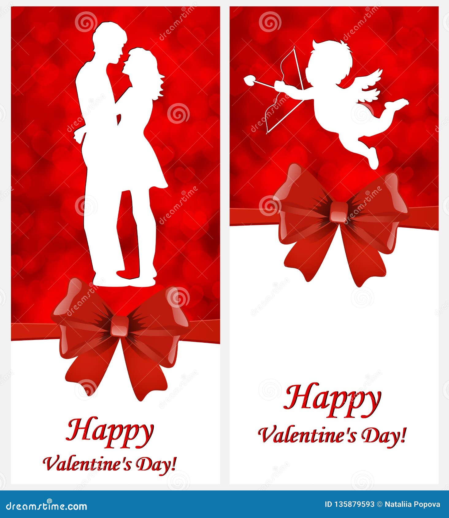 A Set of Valentine`s Day Cards with a Cupid and a Couple in Love Stock ...