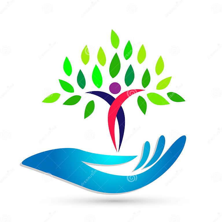 Hand Holding Human Tree Health Care Wellness Medical Logo Icon on White ...
