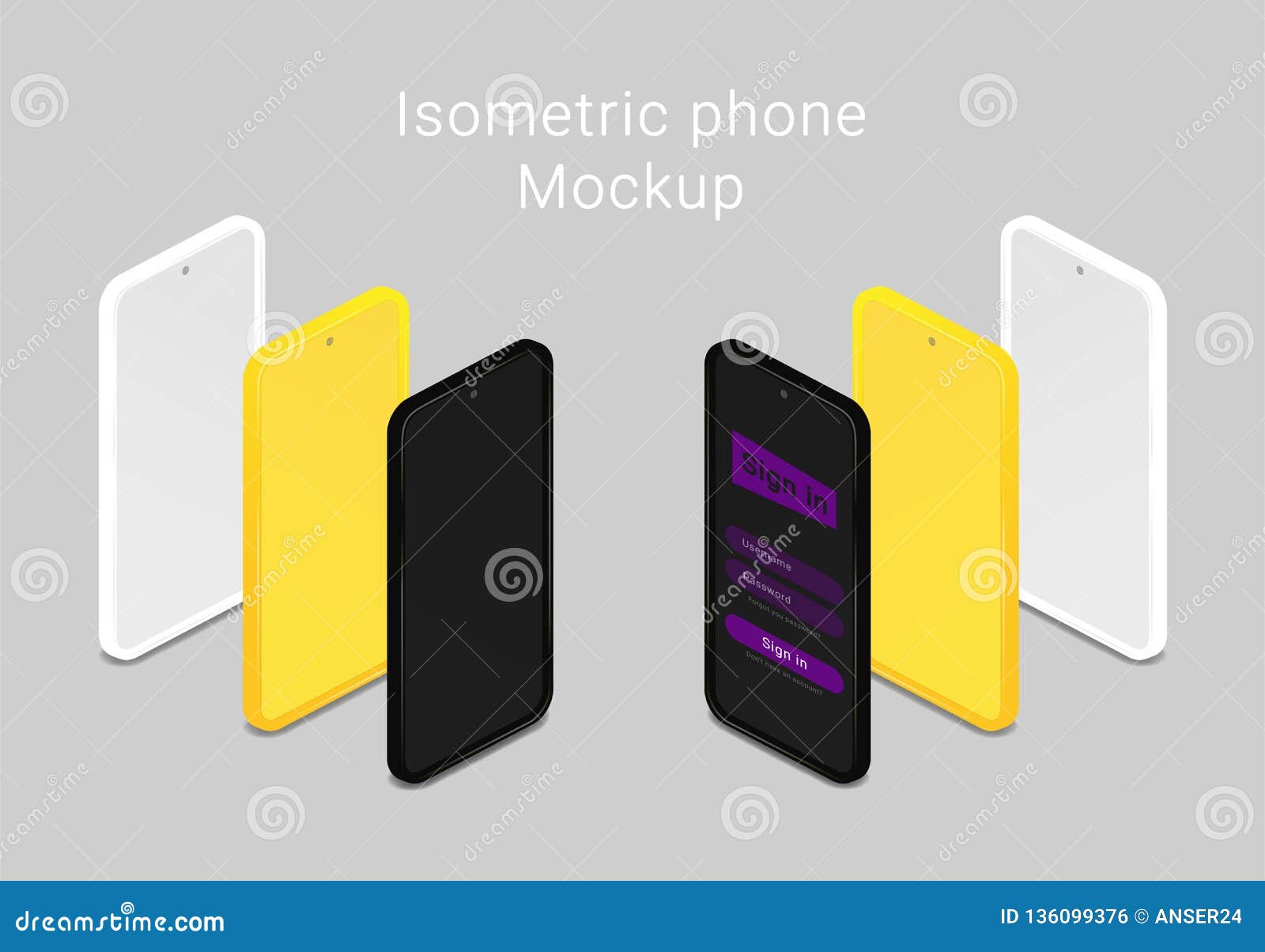 Phone Mockups Isometric Minimalist Style. Stock Vector - Illustration ...