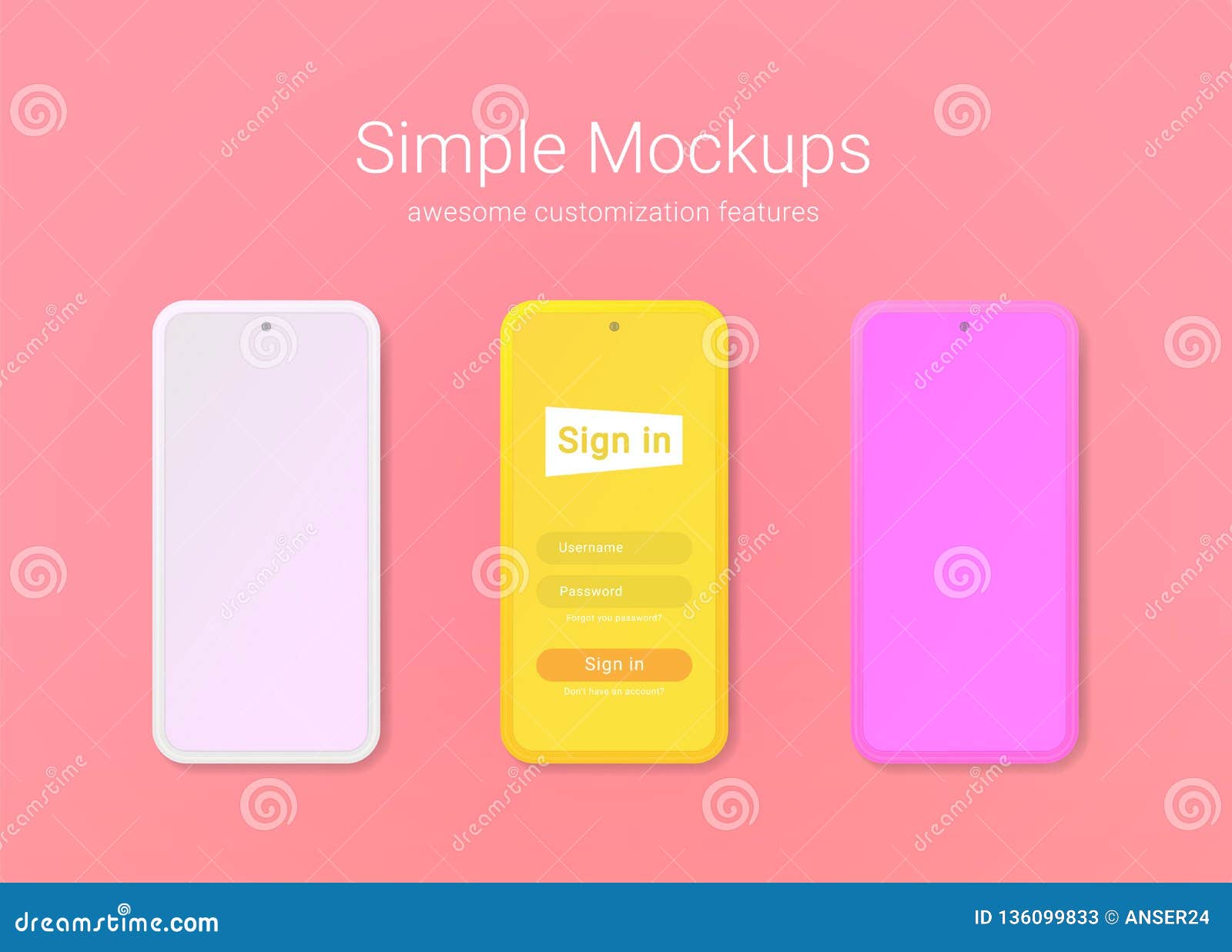 Simple Phone Mockups of Minimalist Style. Stock Vector - Illustration ...