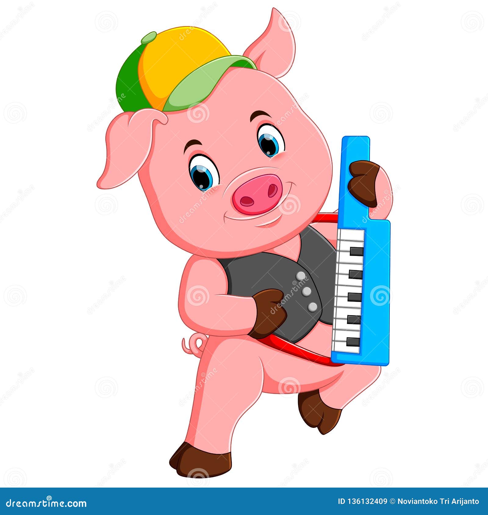 The Pink Pig Uses the Yellow and Grey Cap Playing the Piano Stock ...