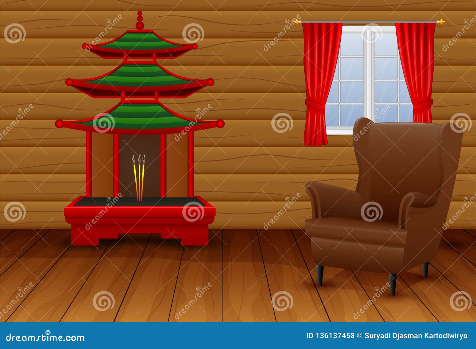 Cartoon Interior of the Chinese Living Room Stock Vector - Illustration ...