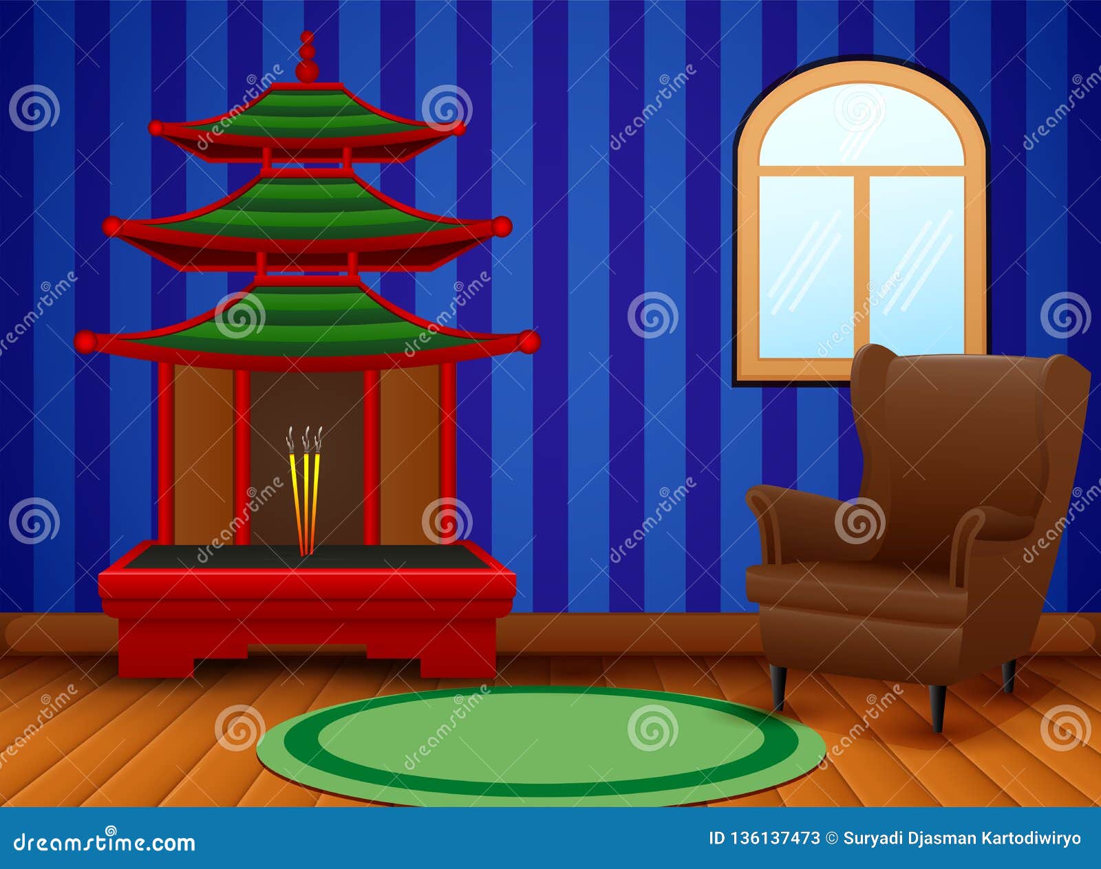 Cartoon Interior of the Chinese Living Room Stock Vector - Illustration ...