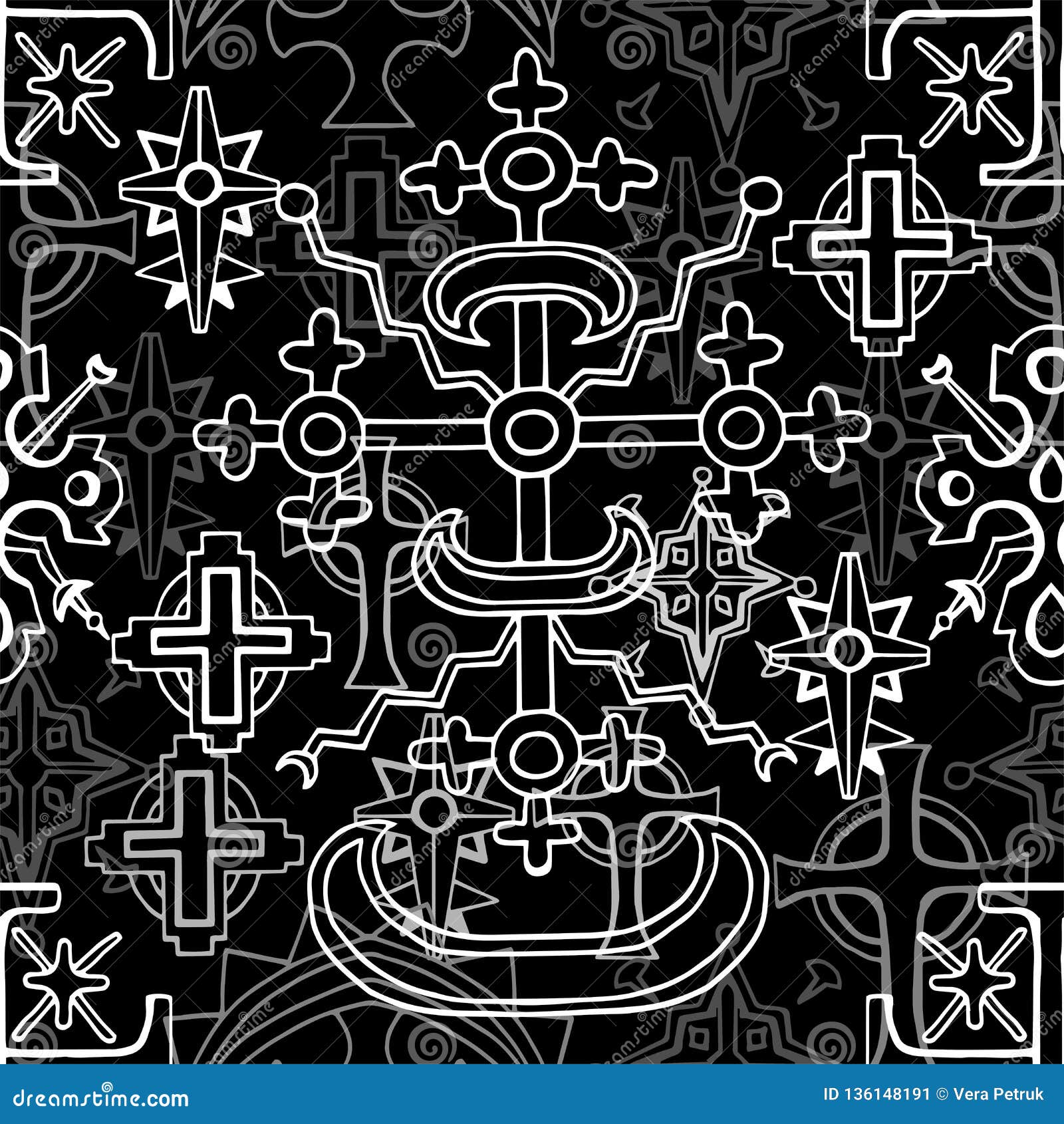 Seamless Pattern with Fantasy Crosses and Sacred Geometry Emblems on ...
