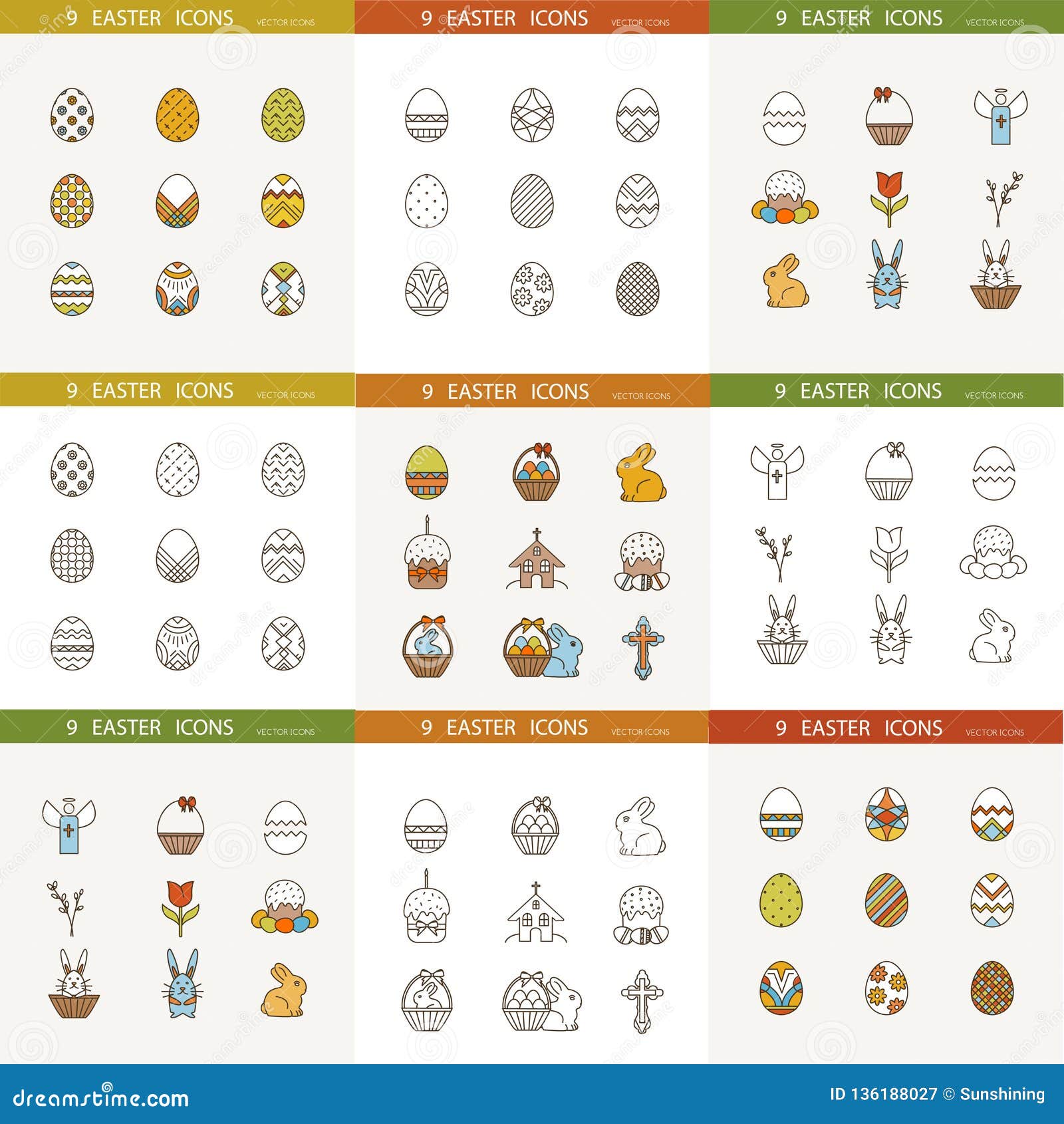 Vector Collection of Cute Easter Icons Stock Vector - Illustration of cute, icons: 136188027