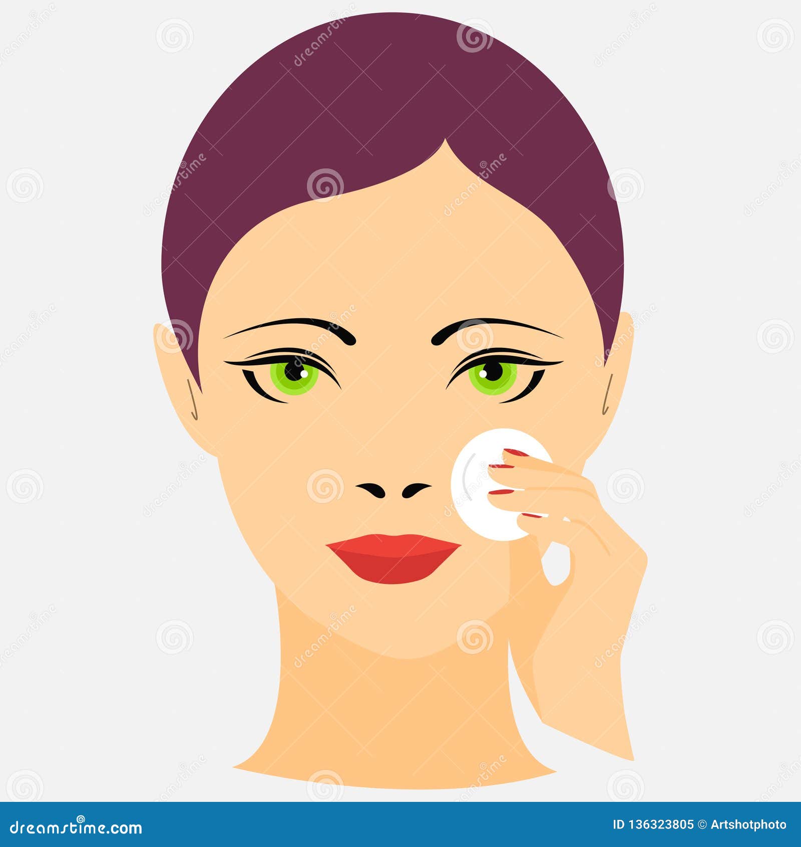 Portrait of a Young Girl Removing Make Up Stock Vector - Illustration ...