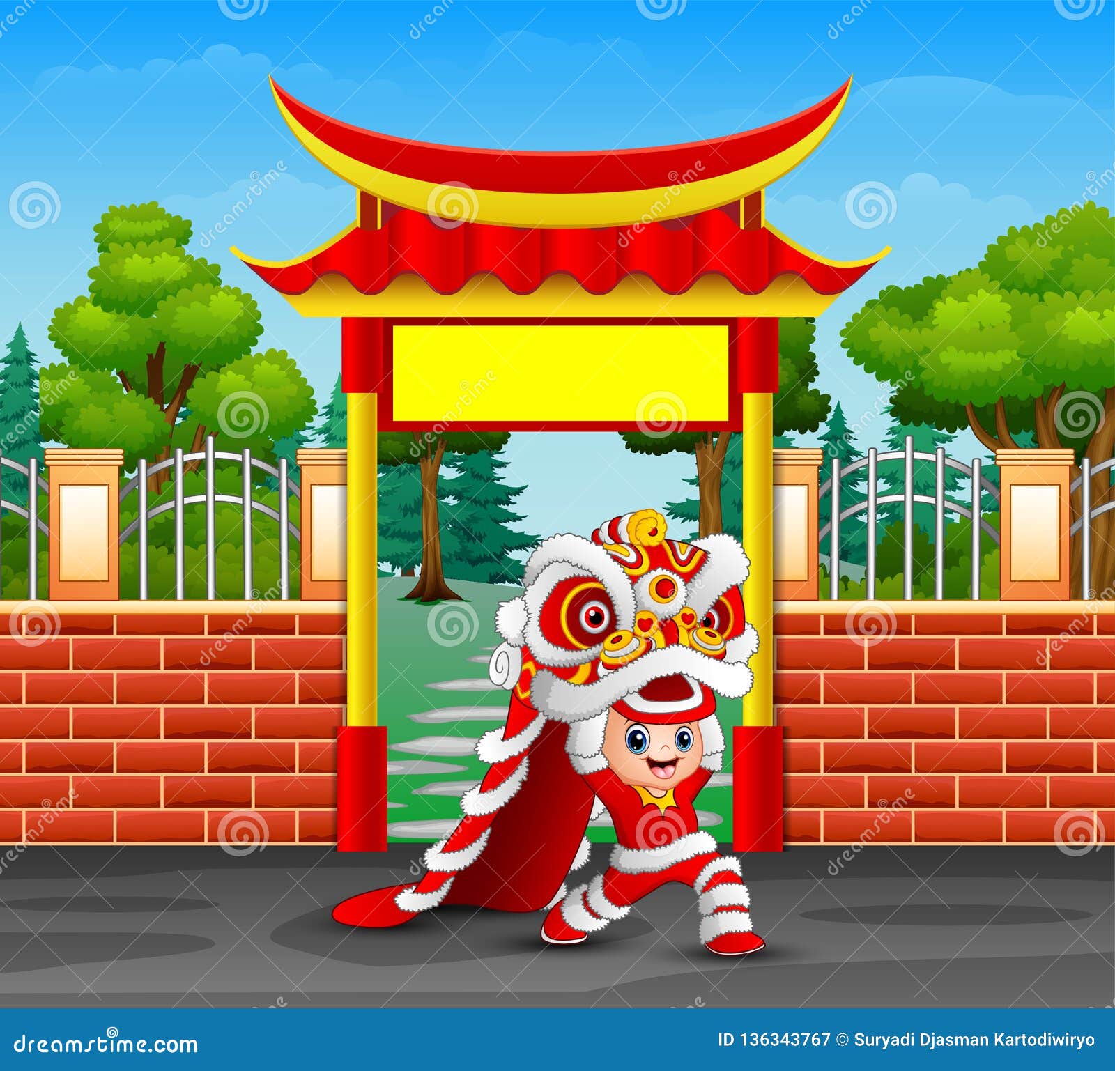Cartoon of Kid Playing Chinese Dragon Dance Stock Vector - Illustration ...