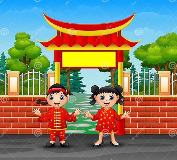 Cartoon Chinese Kids in Outdoors Stock Vector - Illustration of ...