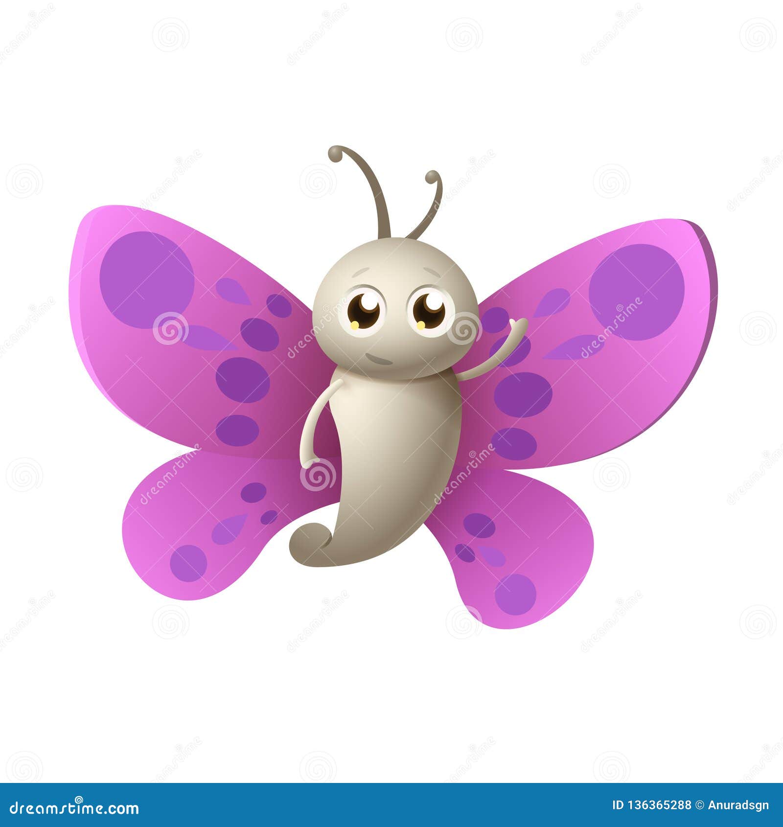 Cute Happy Butterfly Smile and Wave - Vector Illustration Stock Vector ...