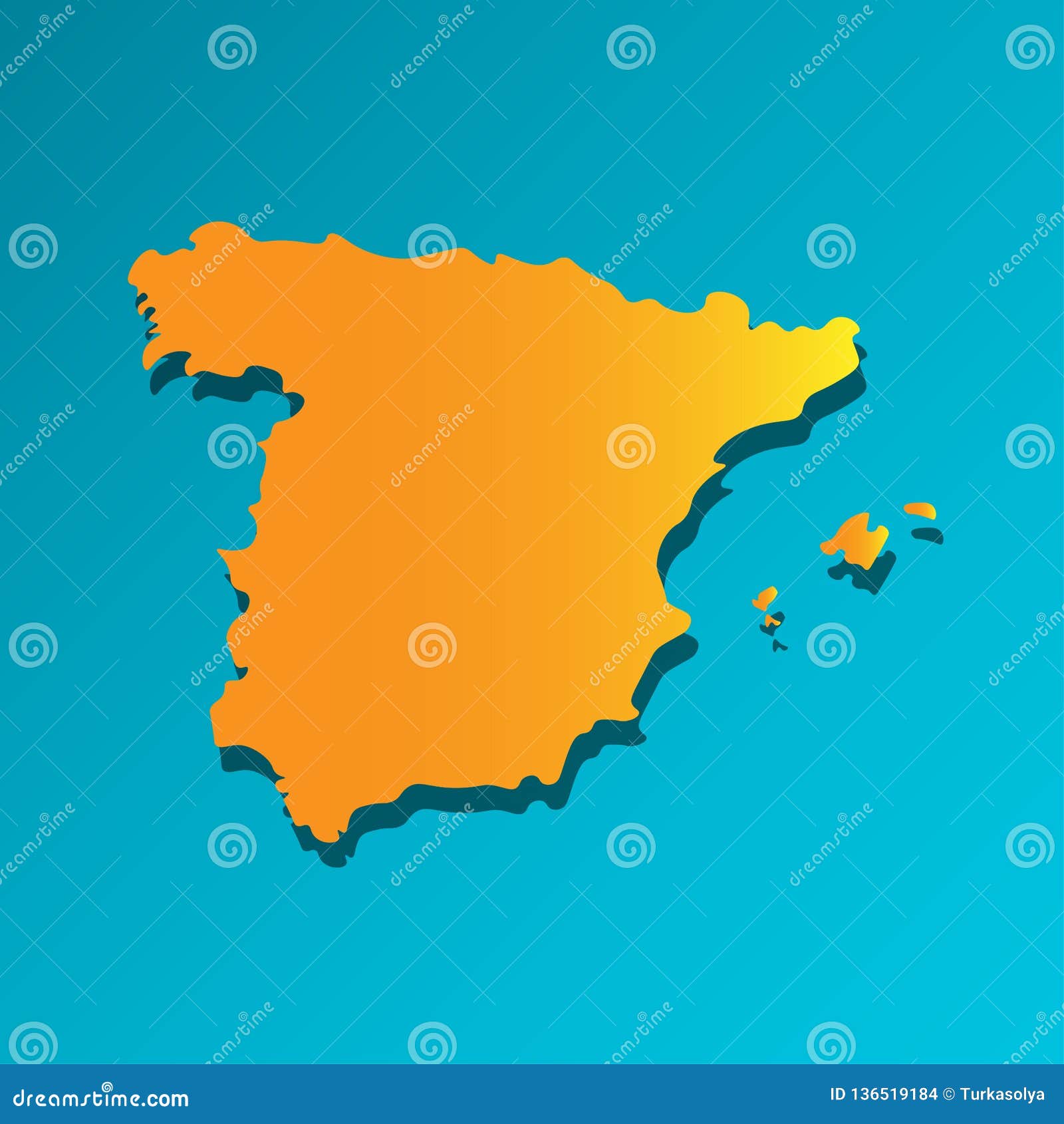 Simplified Map Of Spain Outline, With Slightly Bent Flag Under I Vector ...