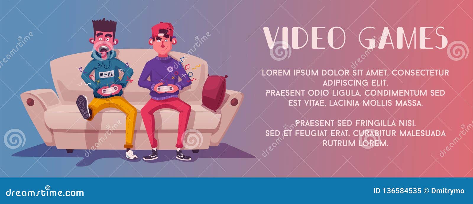 Friends is Gaming. Gamers Playing Video Game. Cartoon Vector ...