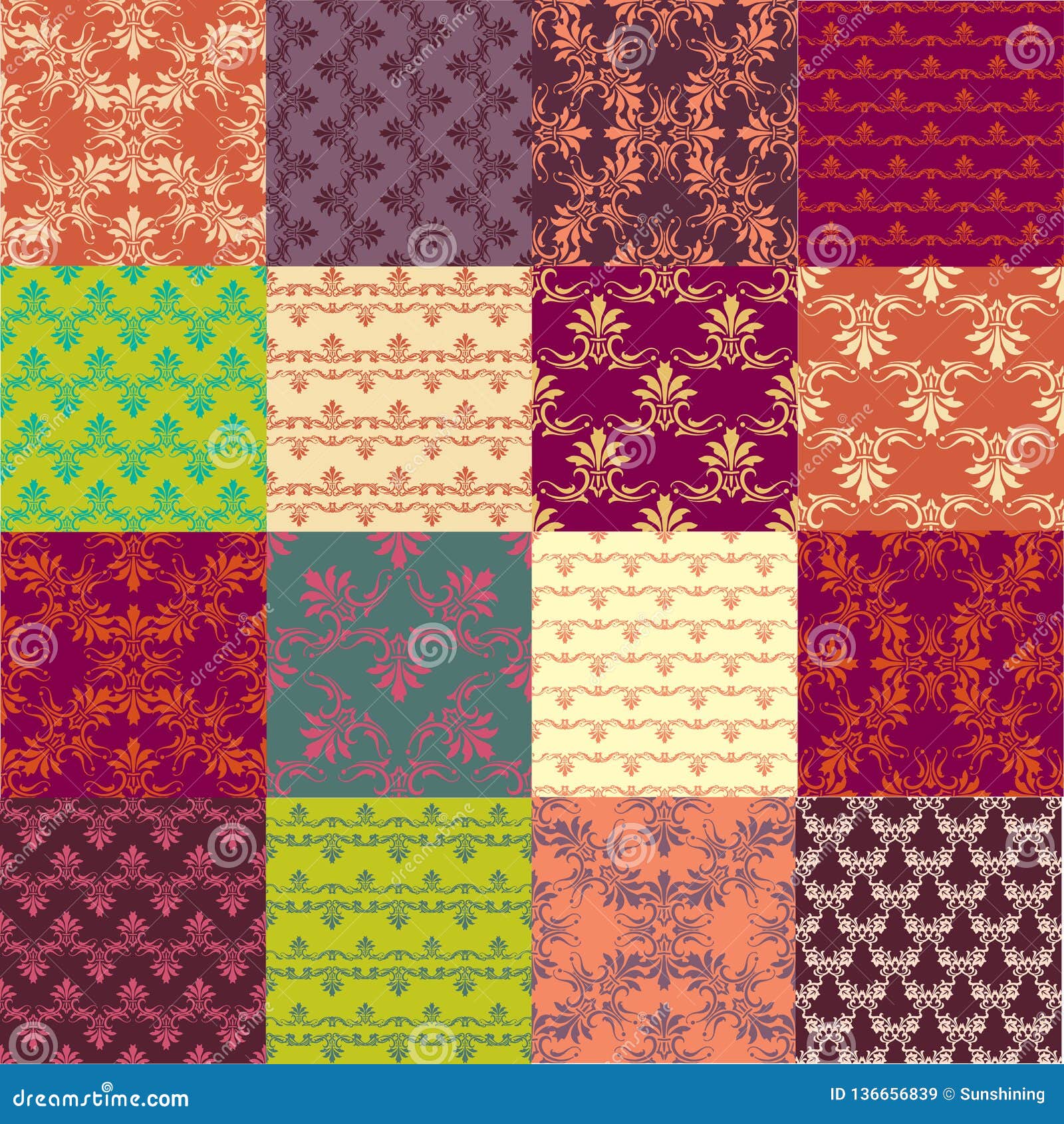 Seamless Vintage Patterns. Vector Background for Textile Design Stock ...