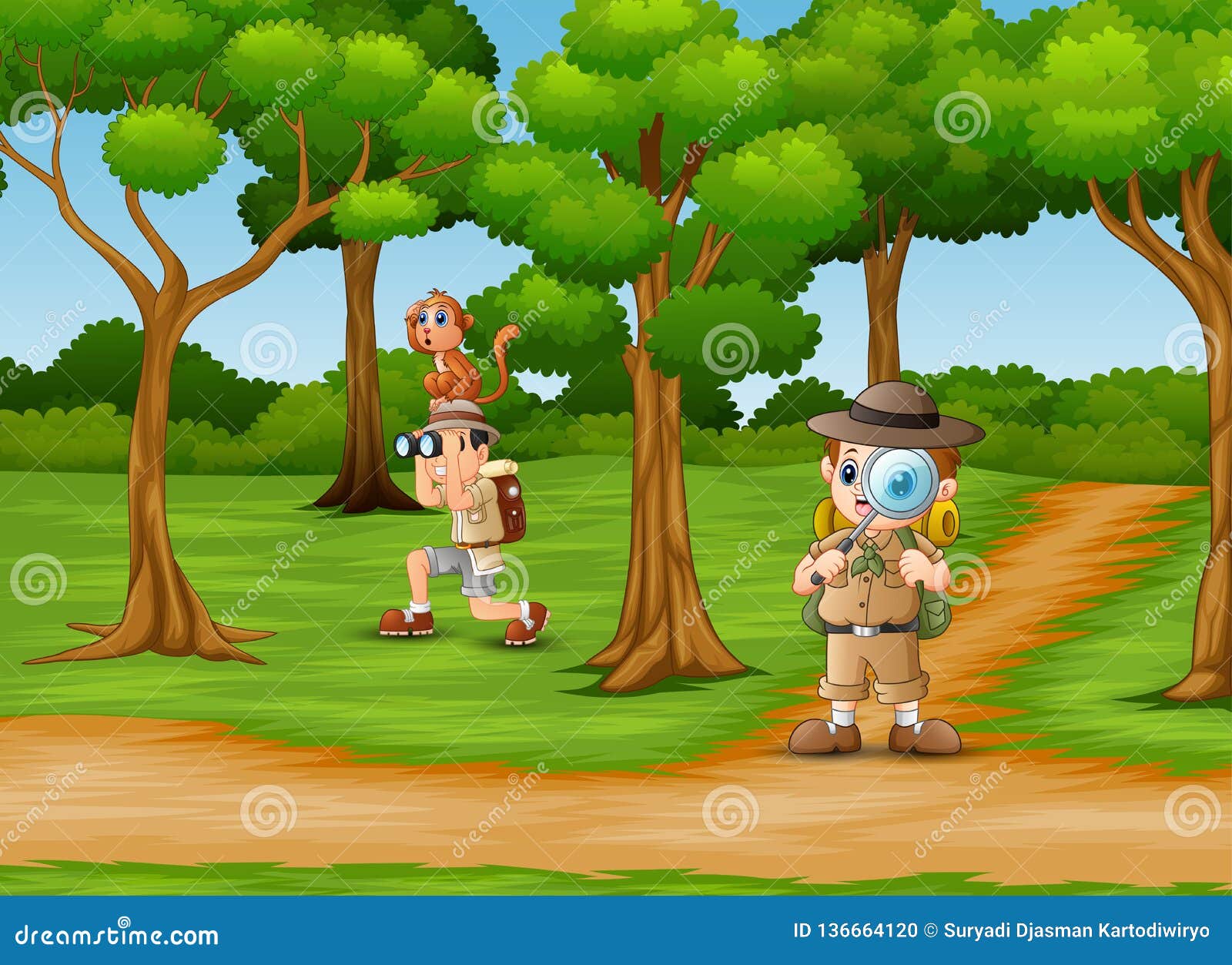 Cartoon Two Zookeeper in the Jungle Stock Vector - Illustration of ...