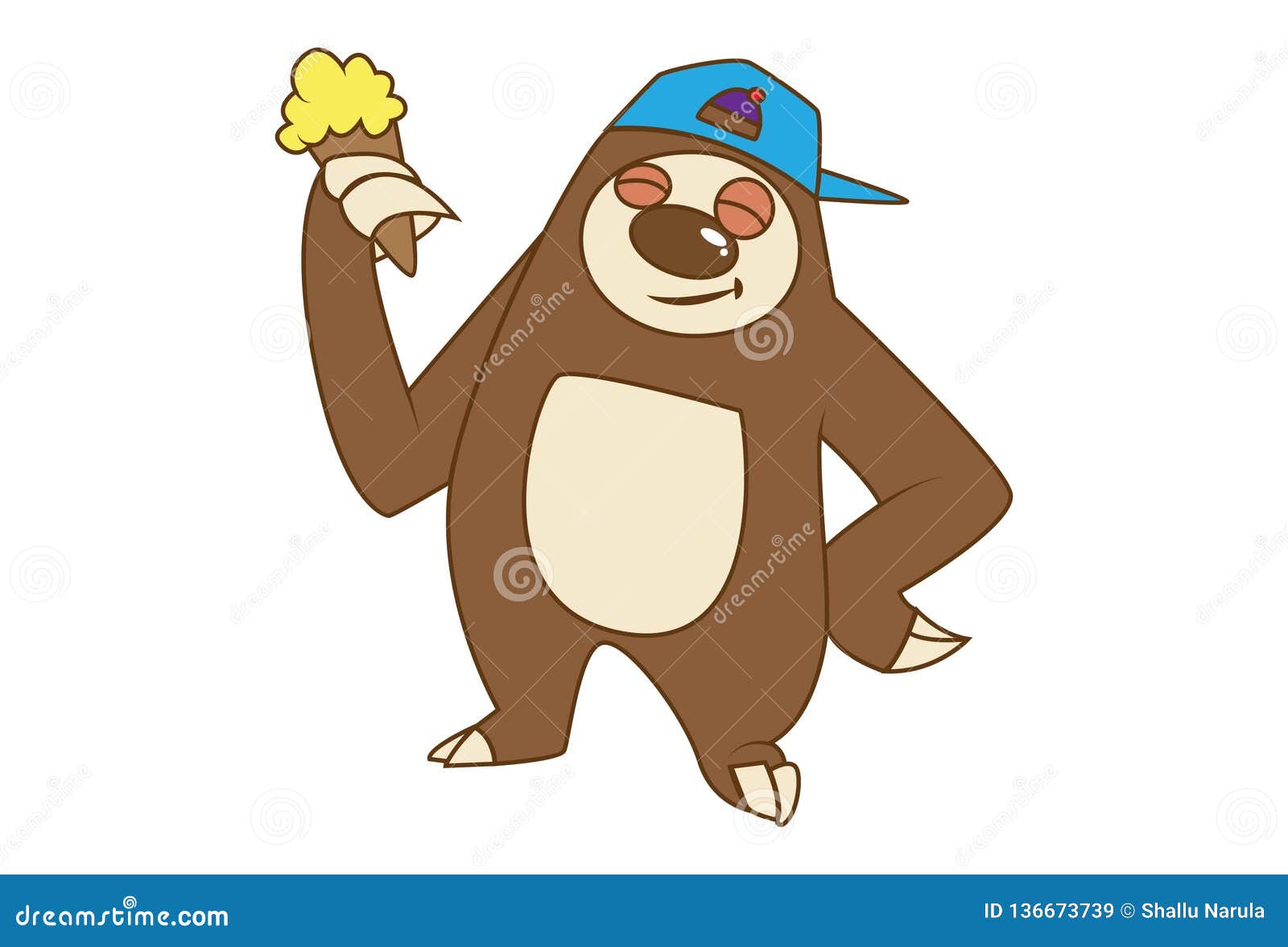 Fat Sloth Eating A Slice Of Pepperoni Pizza Vector Illustration ...