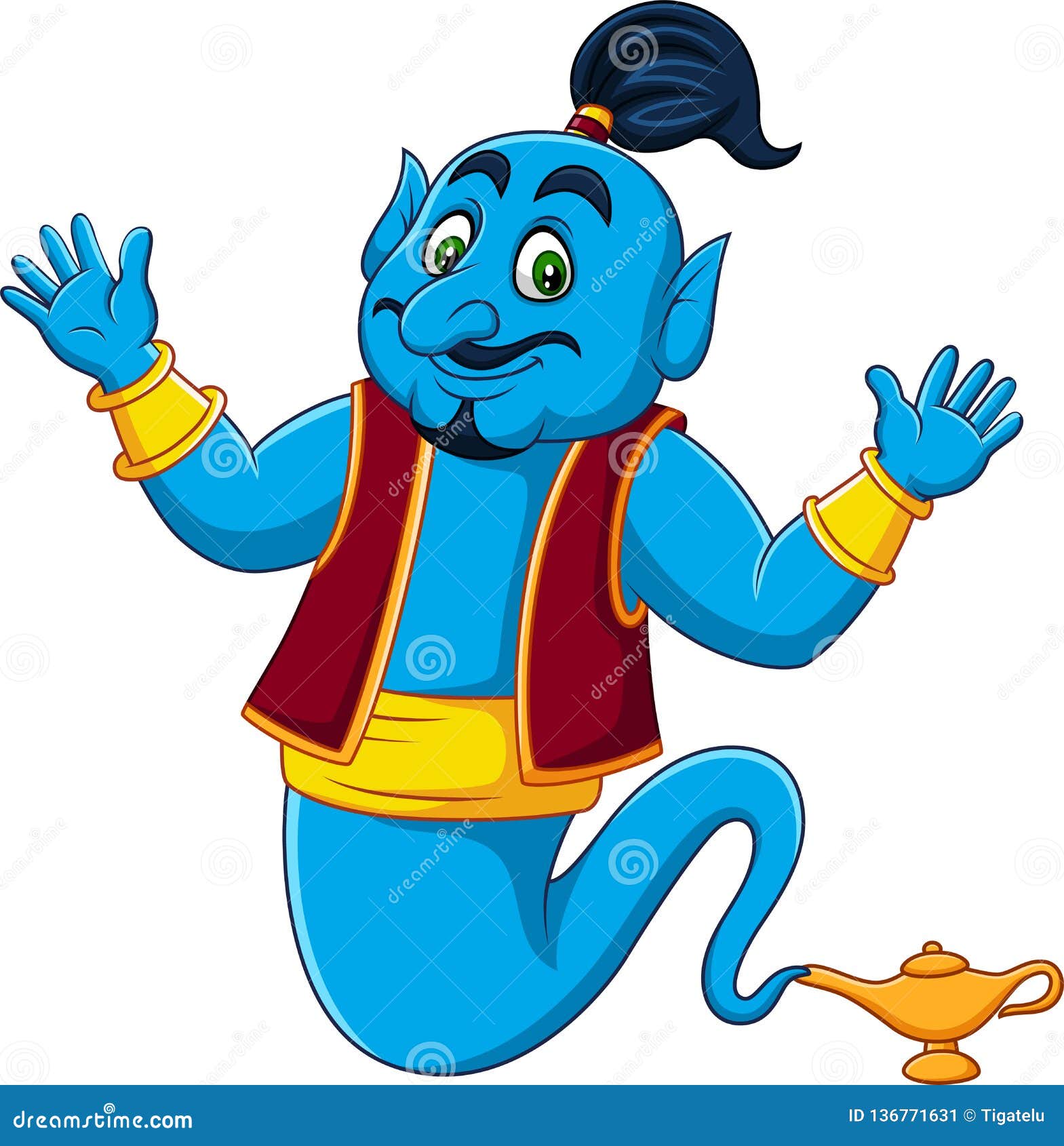 Cartoon Genie Character Magic Lamp Vector Illustration Treasure Aladdin ...