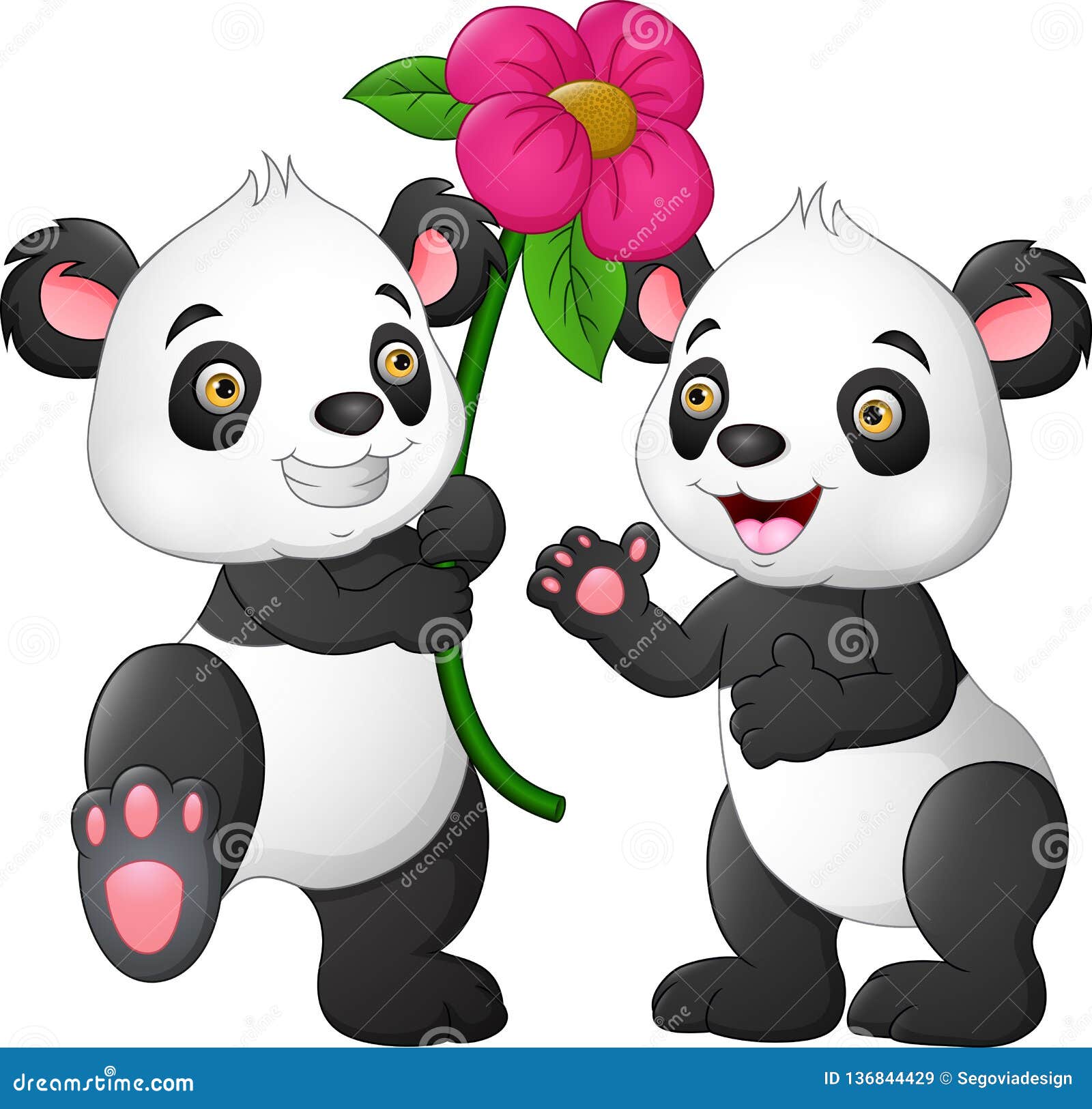 Cartoon Couple Panda with a Flowers Stock Vector - Illustration of ...