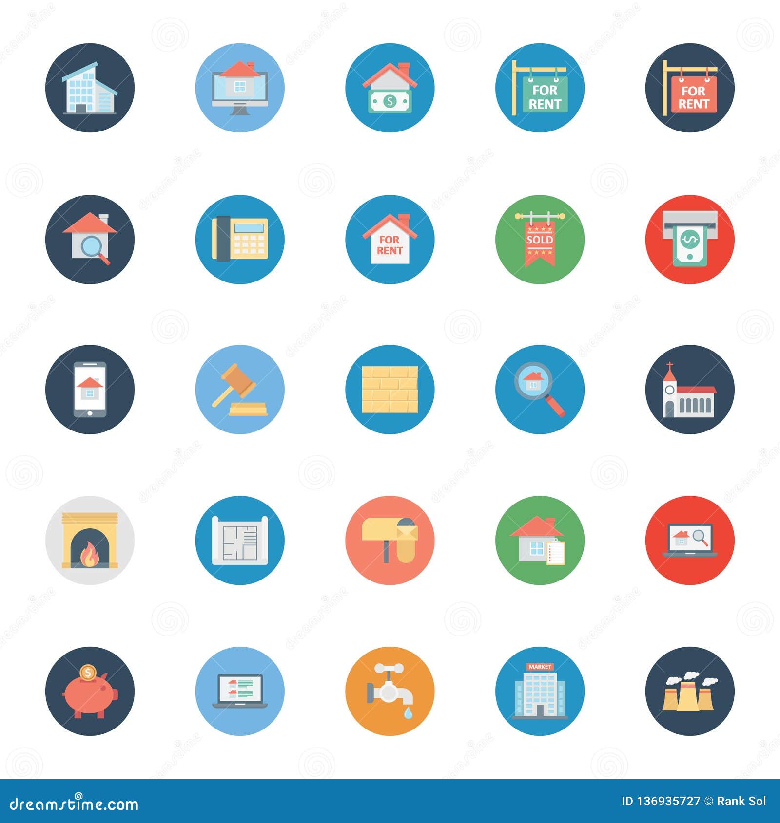 Real Estate Color Vector Icons Set that Can Be Easily Edit or Modified ...