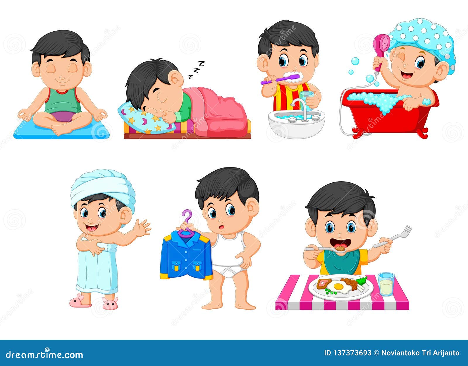The Collection of the Boy Doing the daily Activities Stock Vector ...