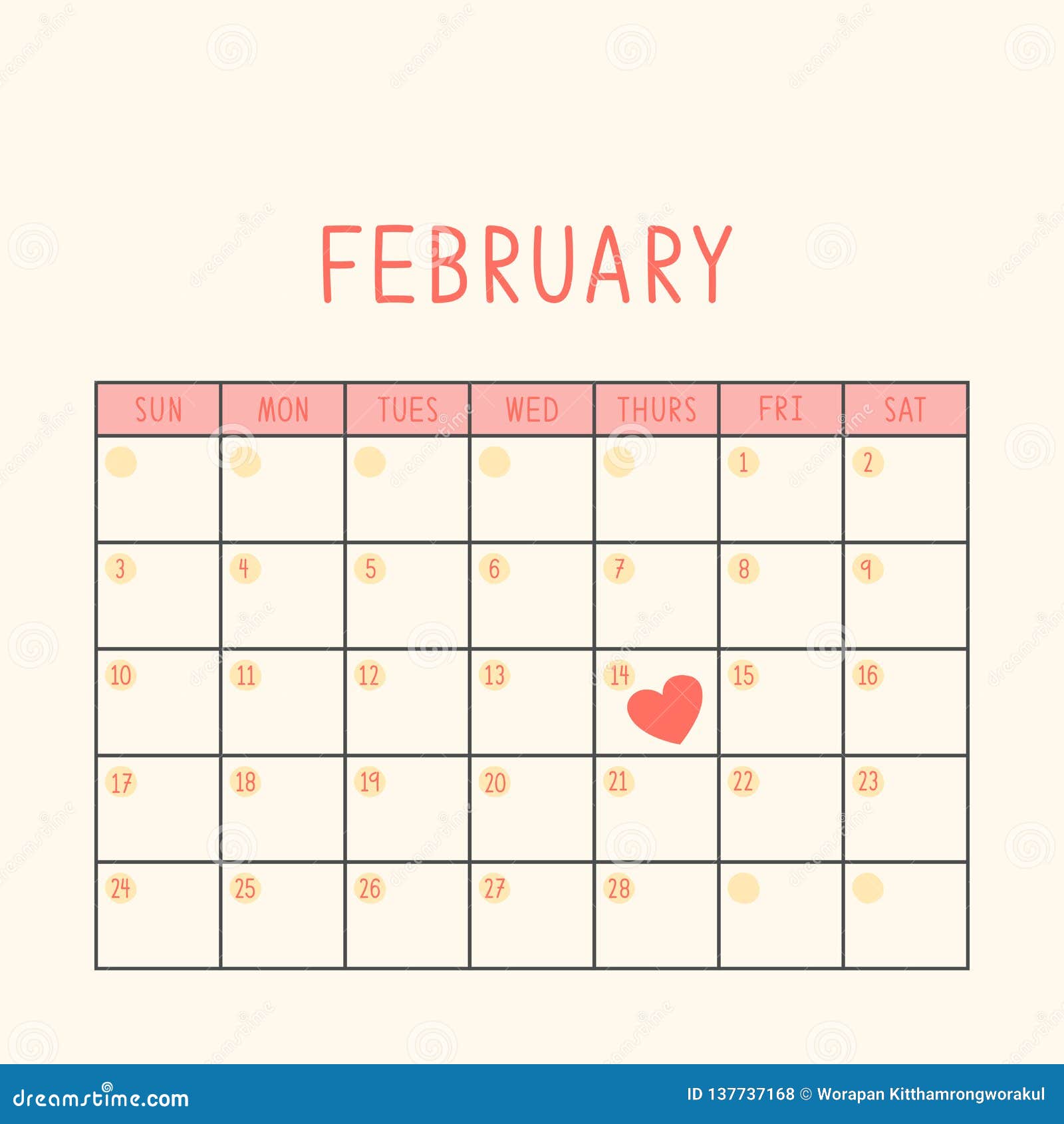 Thursday 14 february 2019 stock vector. Illustration of february ...