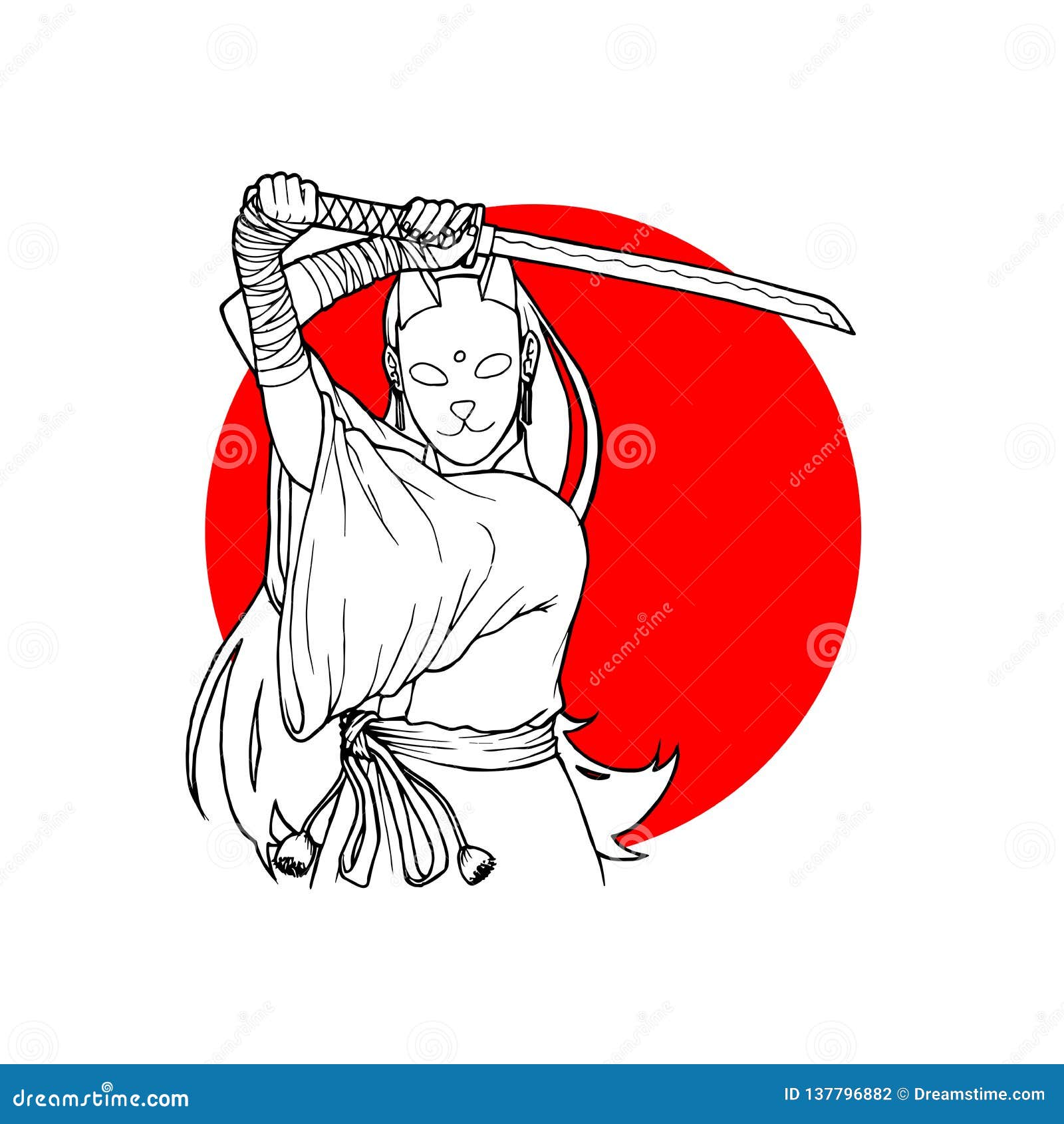 A Samurai Girl Wear Cute Bunny Mask In Defense Position Stock Photo ...