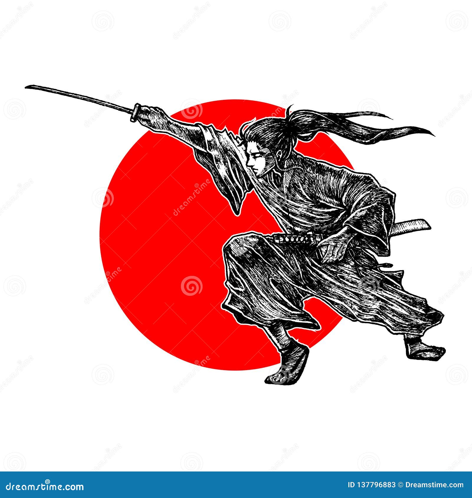 Long Hair Samurai Slashing Position Stock Vector - Illustration of ...