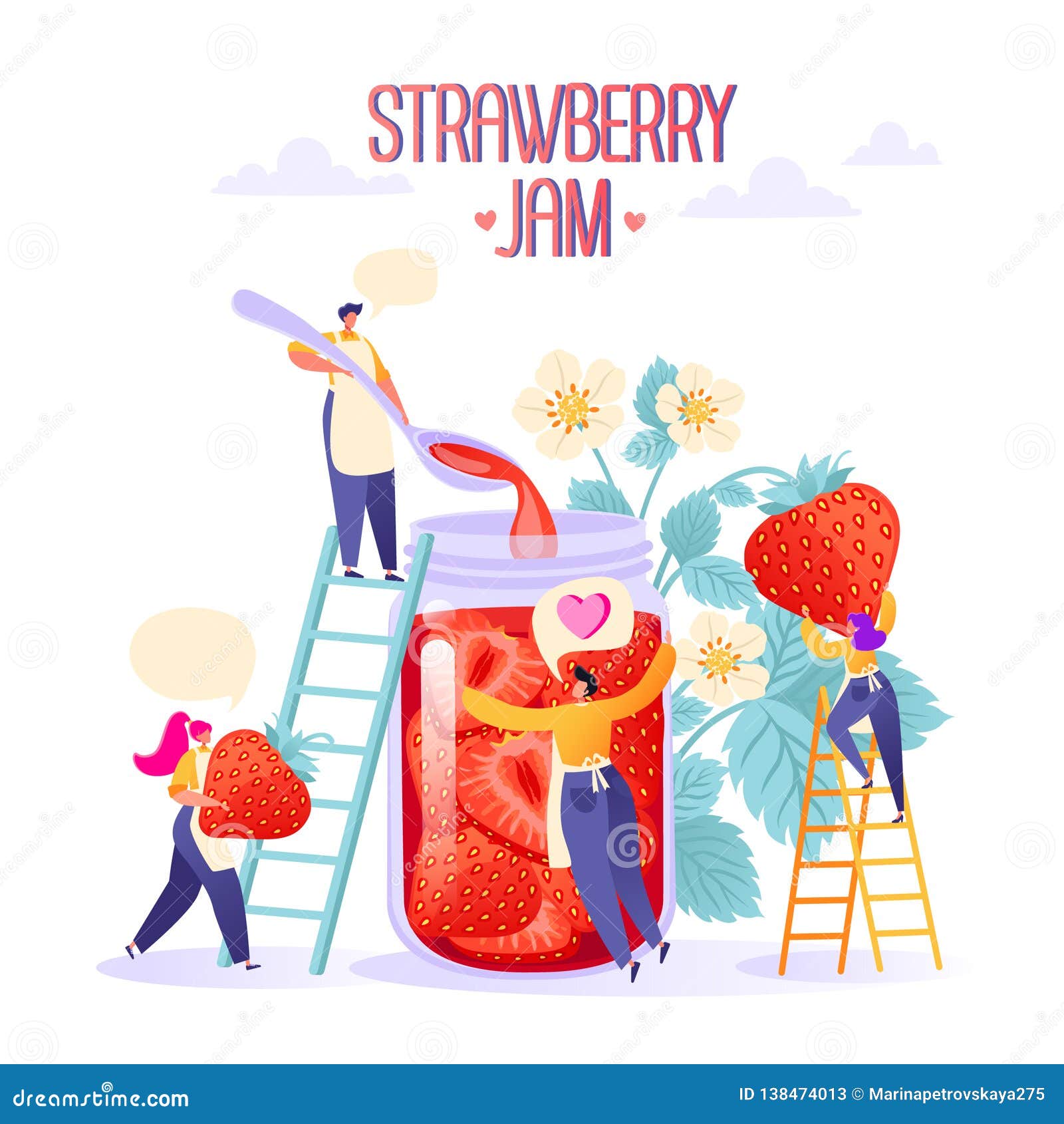 Concept of Jam Production. Happy Flat People Character Making Tasty ...