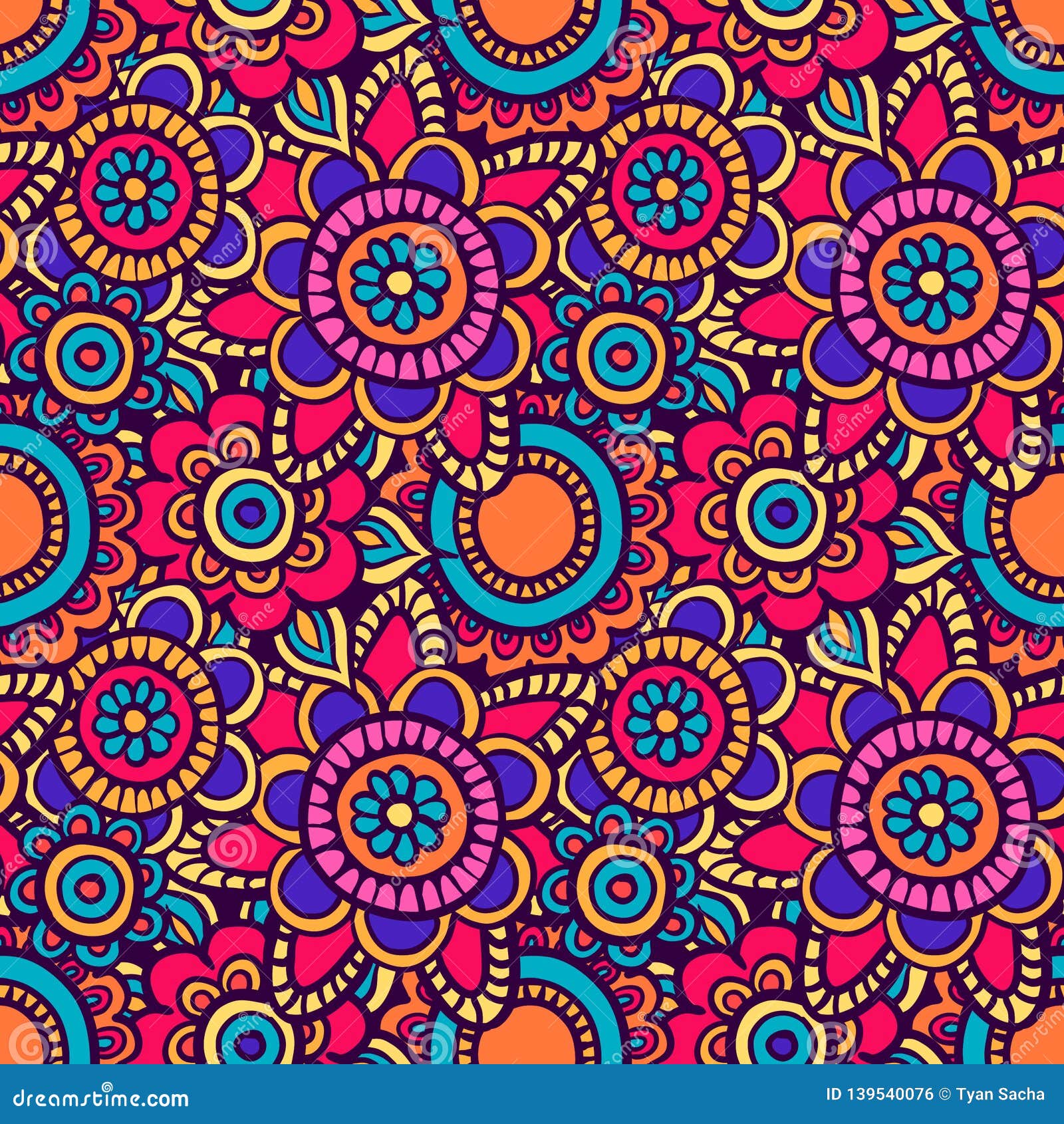 Floral Seamless Pattern Doodle Vector Background With Flowers Leaves