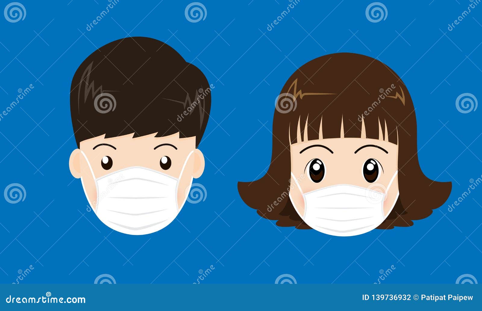 People Face Wearing a Medical Mask Isolated on Blue Background Stock ...