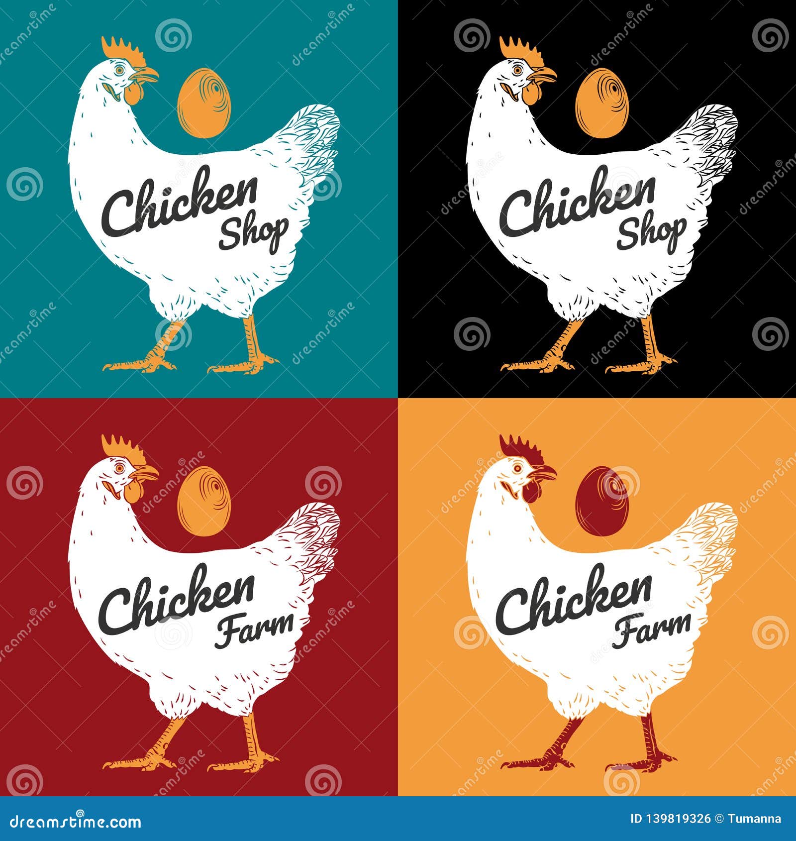Chicken Shop Sign in 4 Colors. Vector Illustration Stock Illustration ...