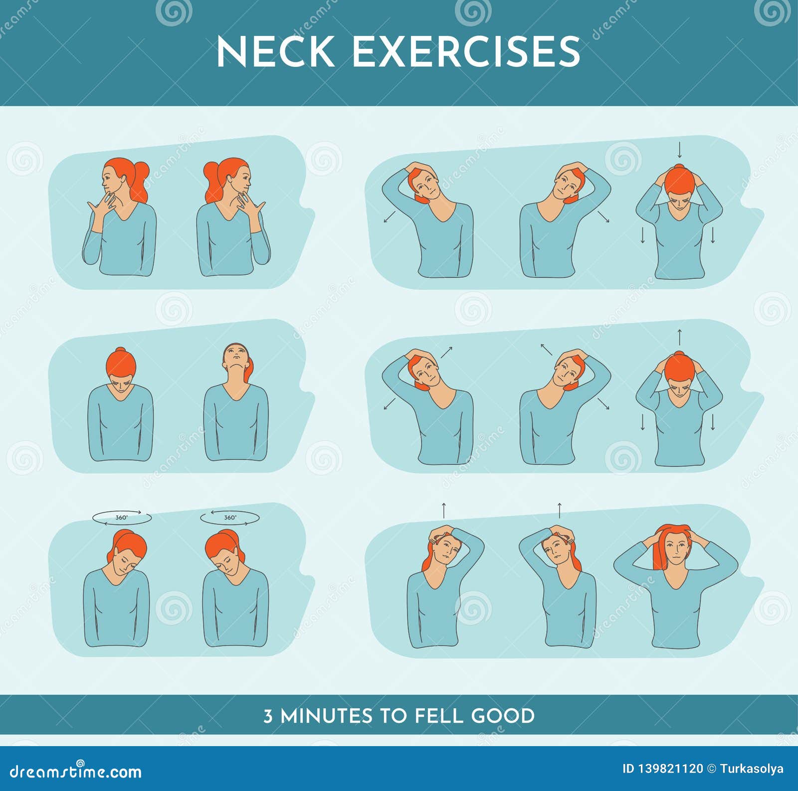 Vector Colorful Illustration Set with Neck Exercises by Girl. Creative ...